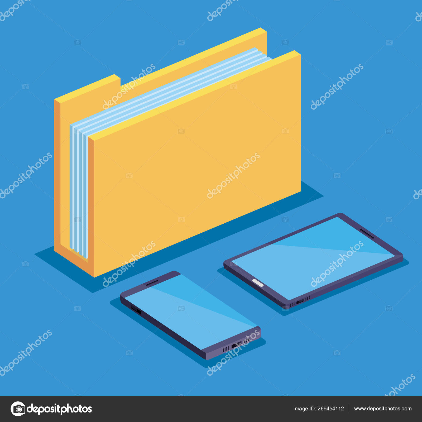 Smartphones technology and folder with documents information Stock Vector by ©yupiramos 269454112