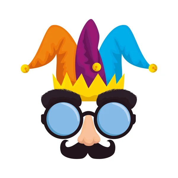 fools day mask glasses and mustache with joker hat - Stock Image ...