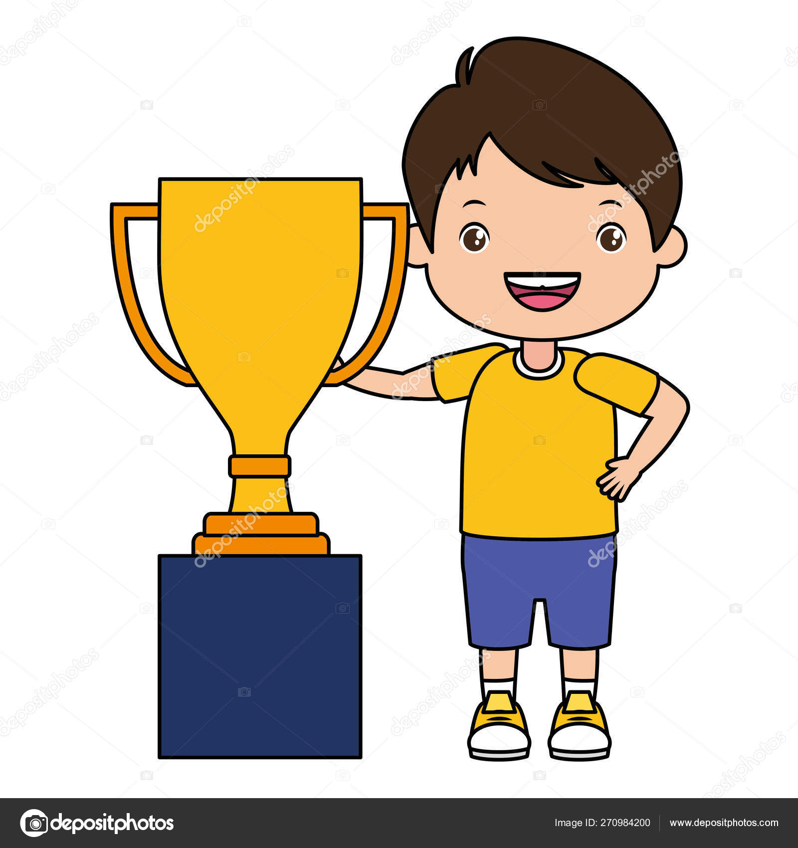 Niño feliz con trofeo Vector de Stock de ©yupiramos 270984200