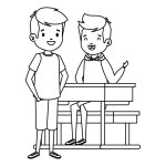 Students kids in school cartoon in black and white Stock Vector Image ...