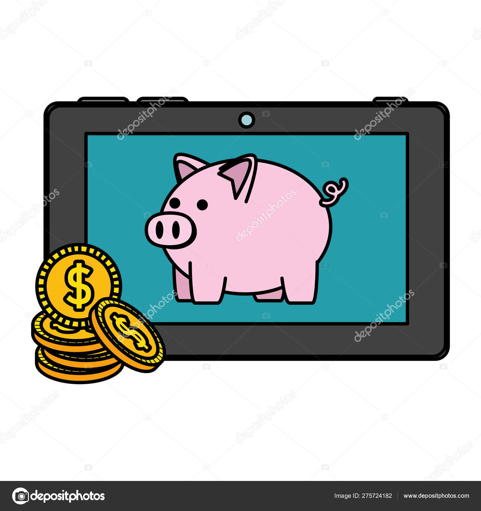 Tablet with piggy savings and coins ecommerce Stock Vector Image by ...