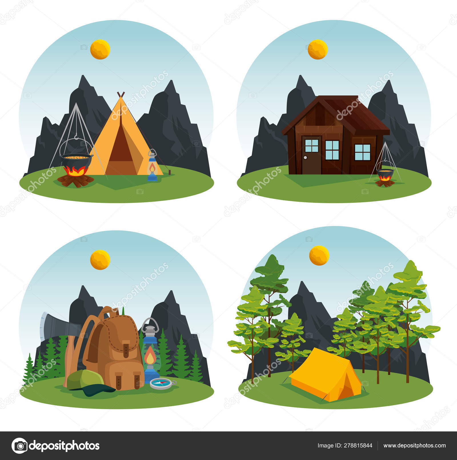 Summer Camp Cabins Clip Art