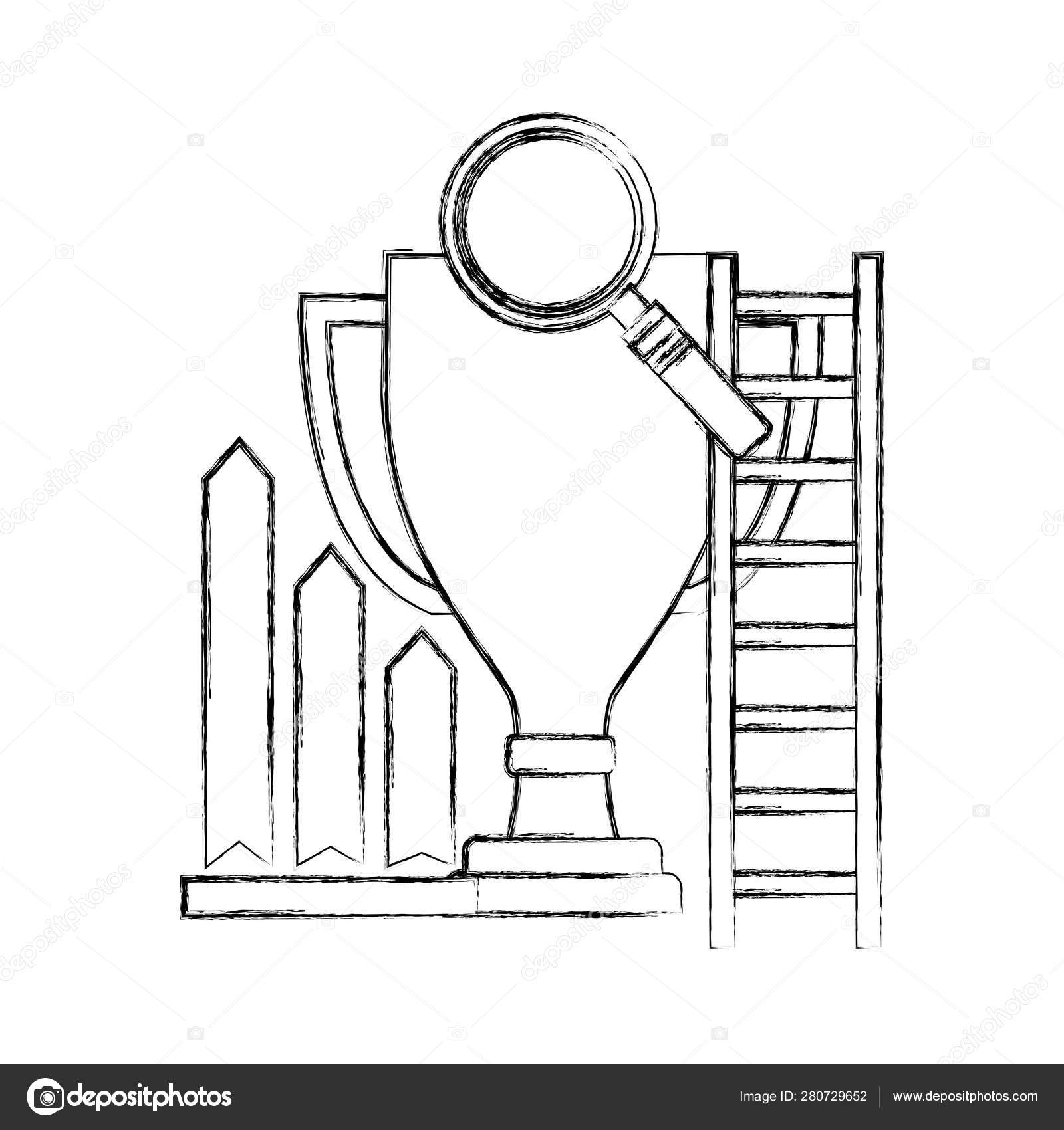 Trophy cup with magnifying glass and set icons Stock Vector by ...