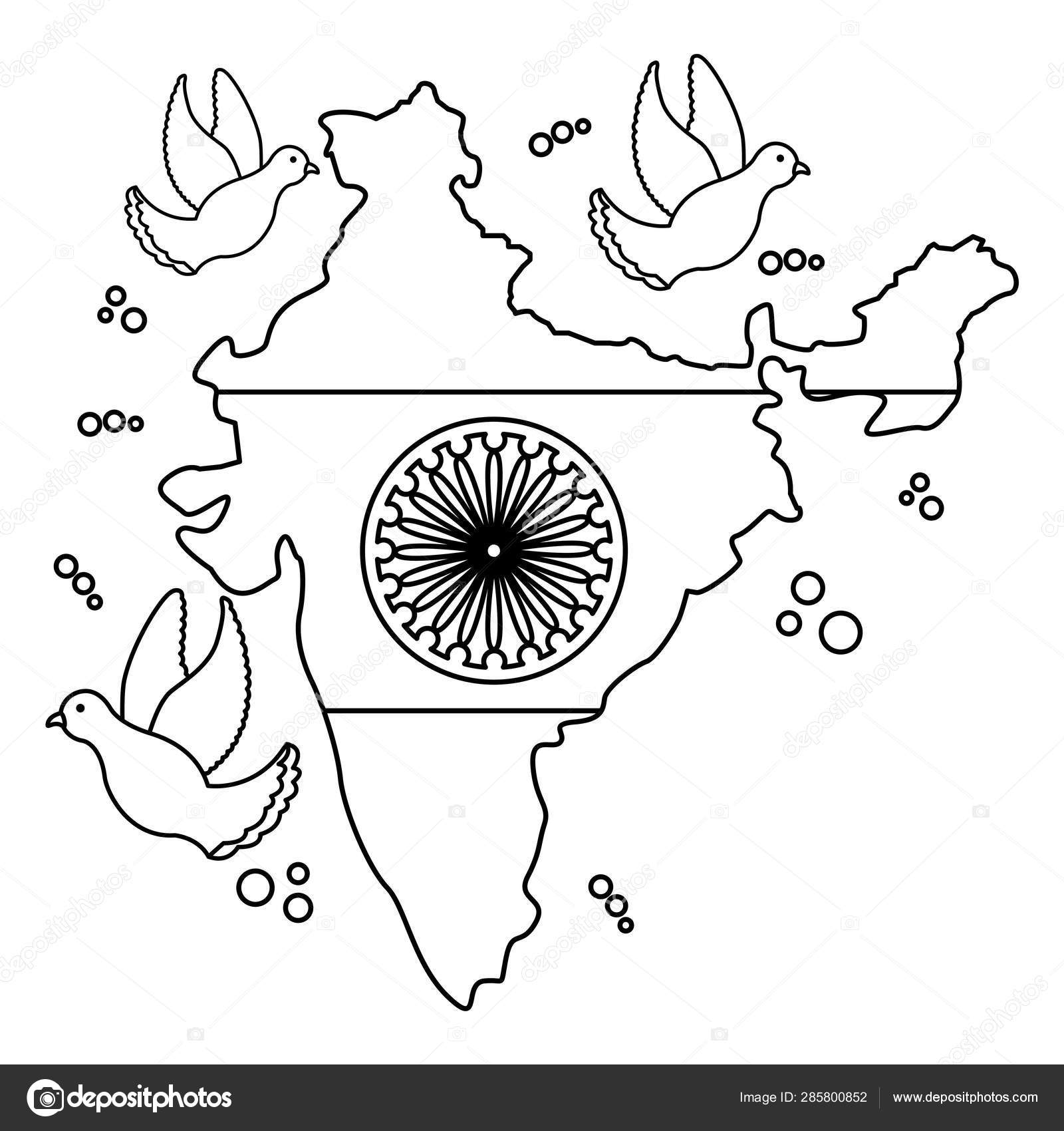 Hint bayrağı haritası ve güvercinler uçan ashoka çakra ©yupiramos ...