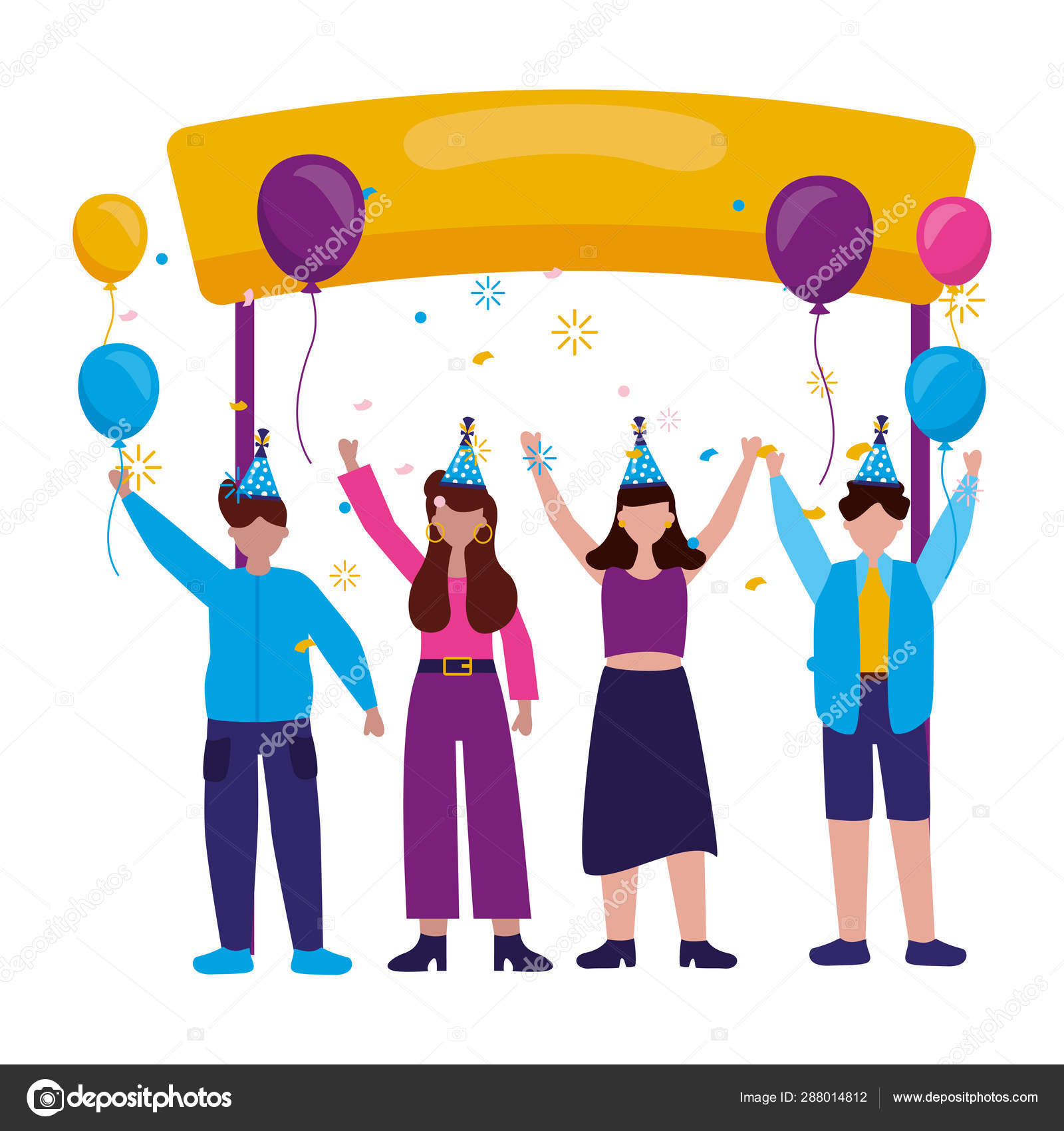 Gente cumpleaños celebración globos confeti tablero Vector de stock por ...