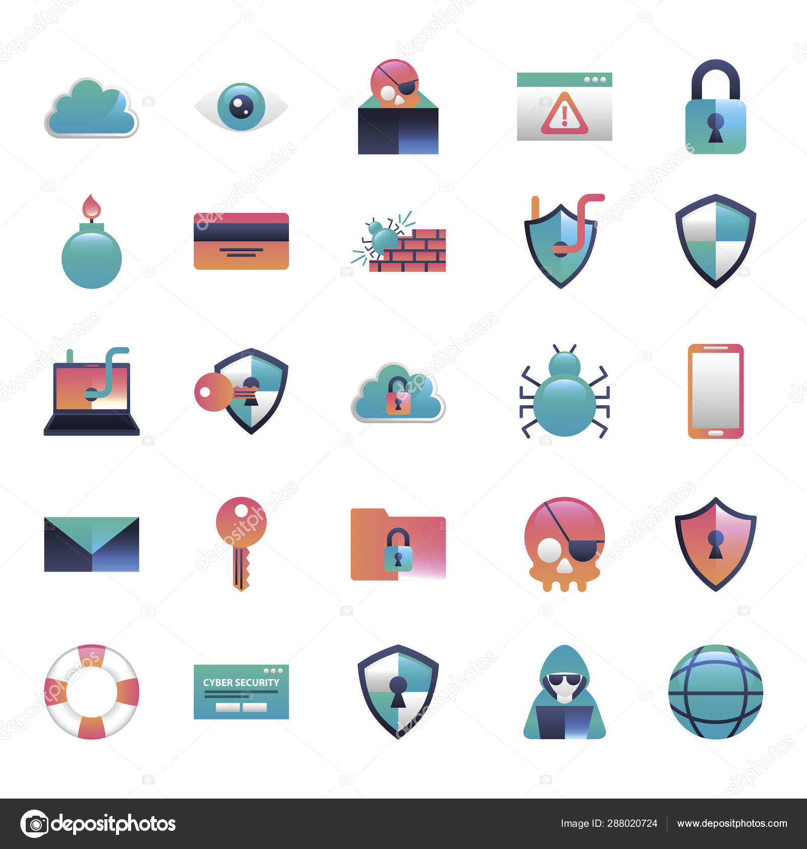 Bundle of cyber security colorful set icons Stock Vector by ©yupiramos ...