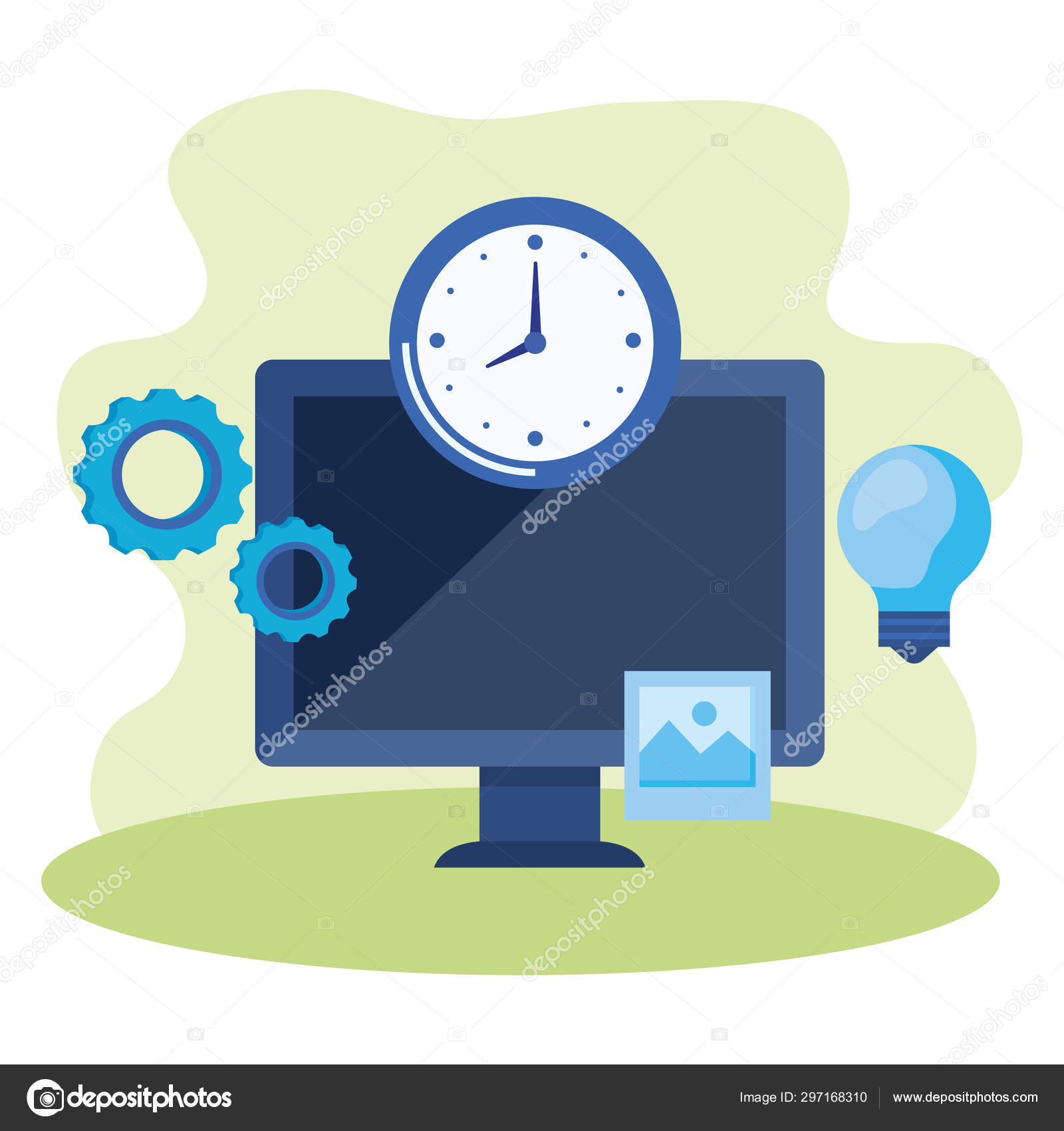 Desktop computer with time clock Stock Vector by ©yupiramos 297168310