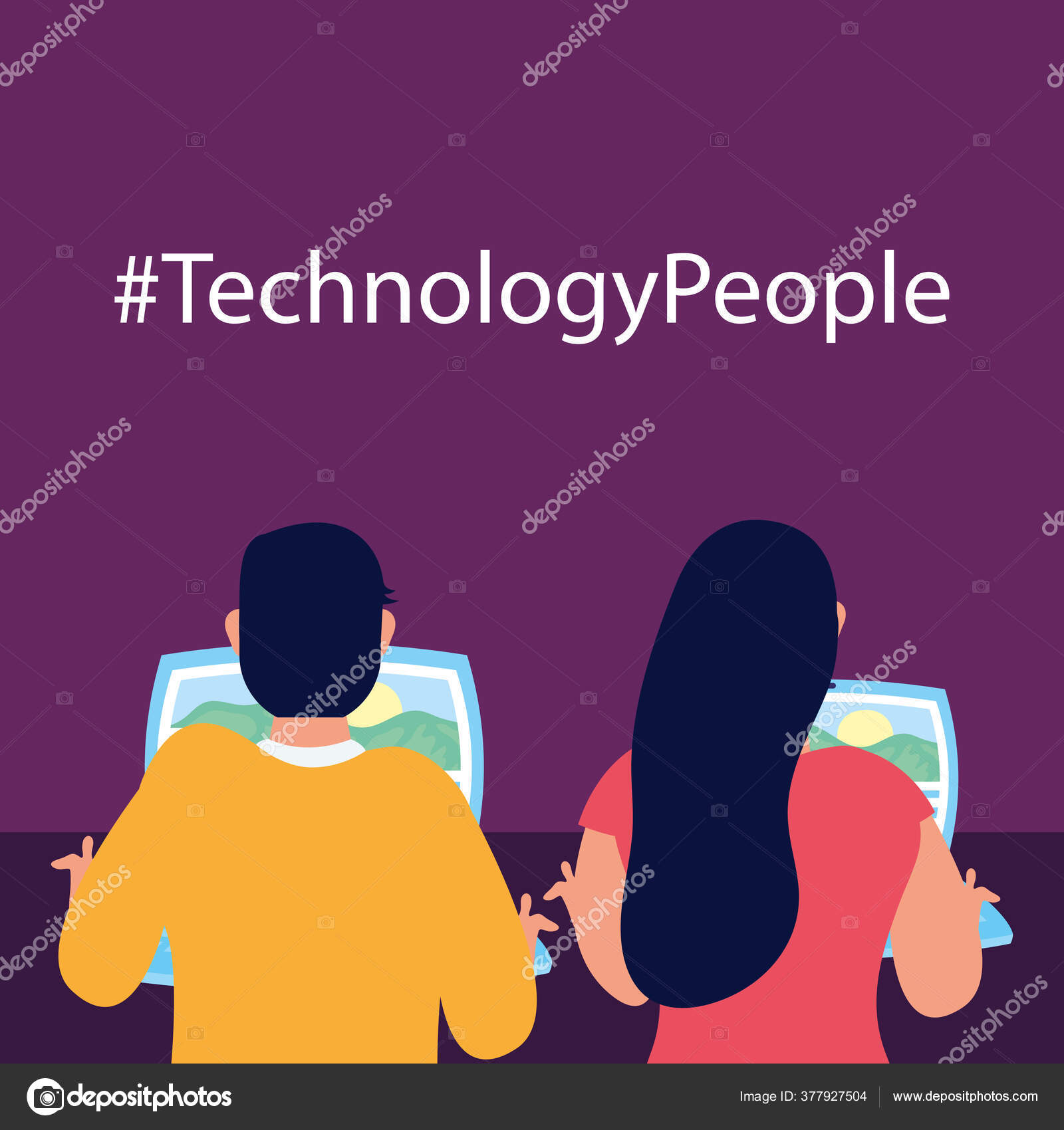 Couple technology with laptop characters Stock Vector Image by ...