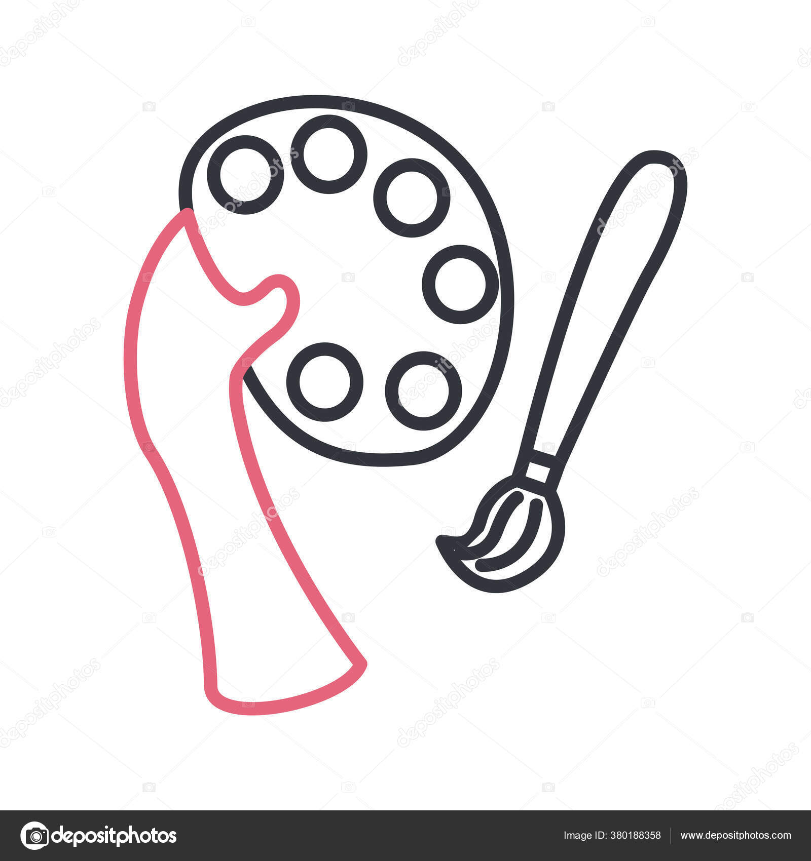 Hand holding paint palette and brush line style icon vector design ...