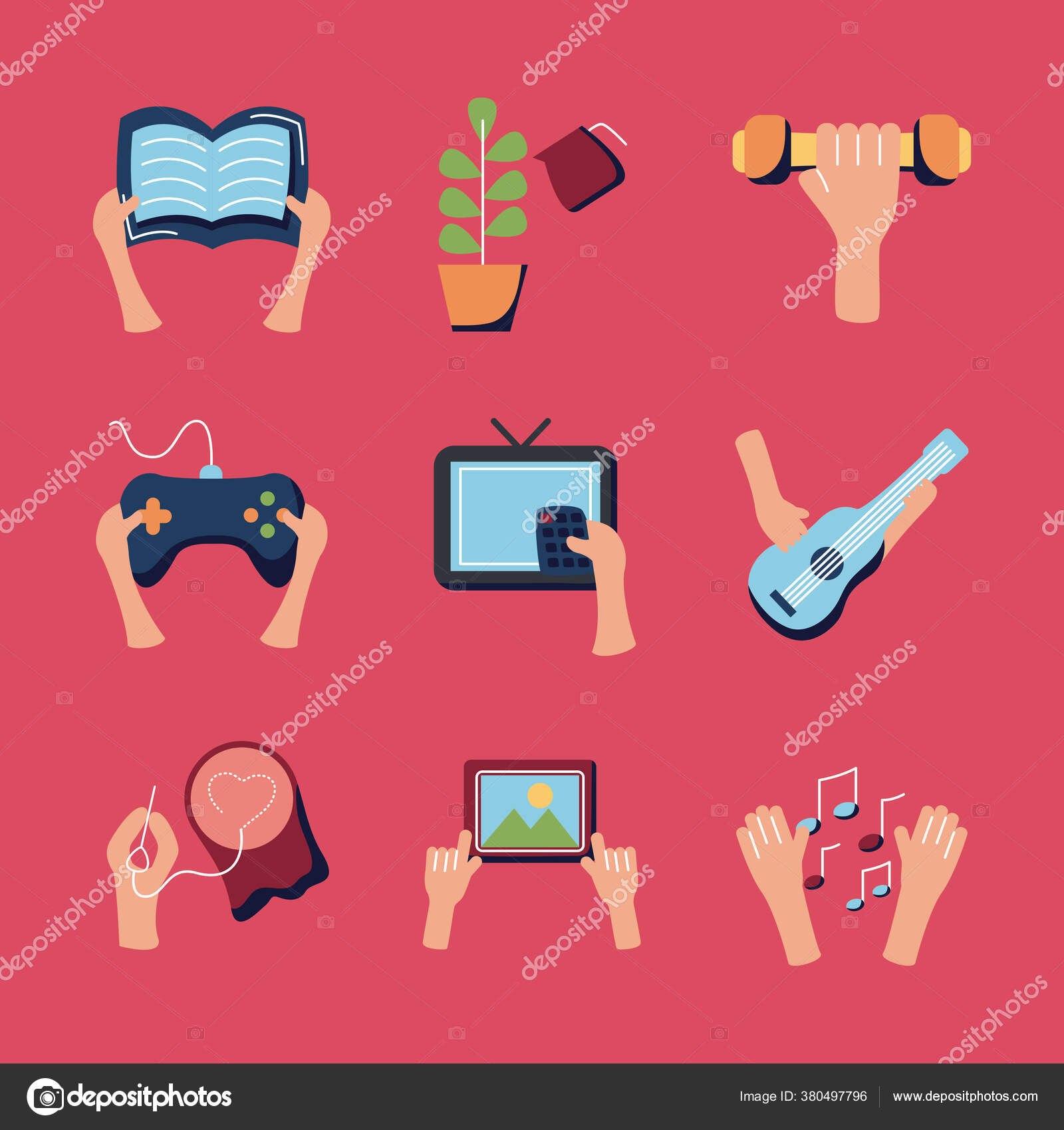 Things to do at home flat style icon set vector design Stock Vector by ...