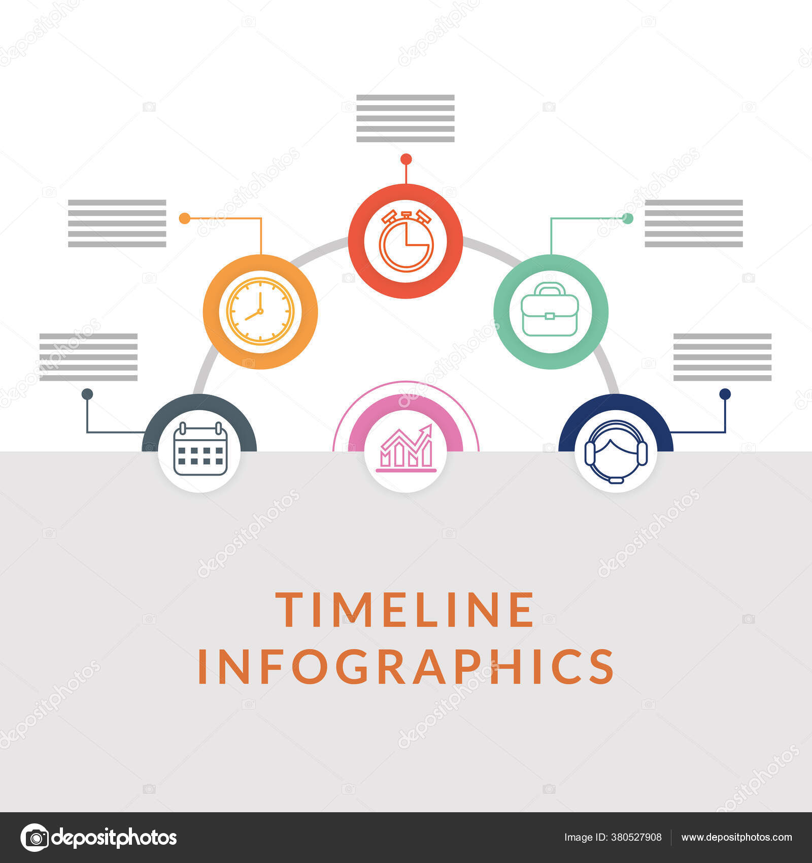 Timeline Infographics with calendar clock chronometer and suitcase ...