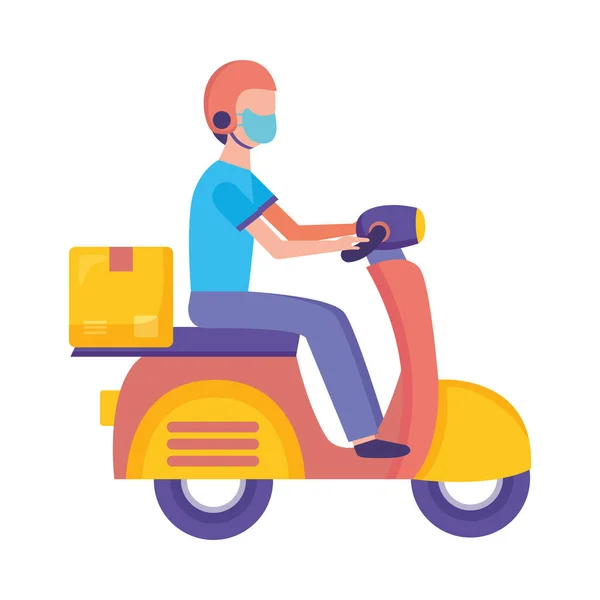 Delivery man on motorcycle with box vector design - Stock Image ...