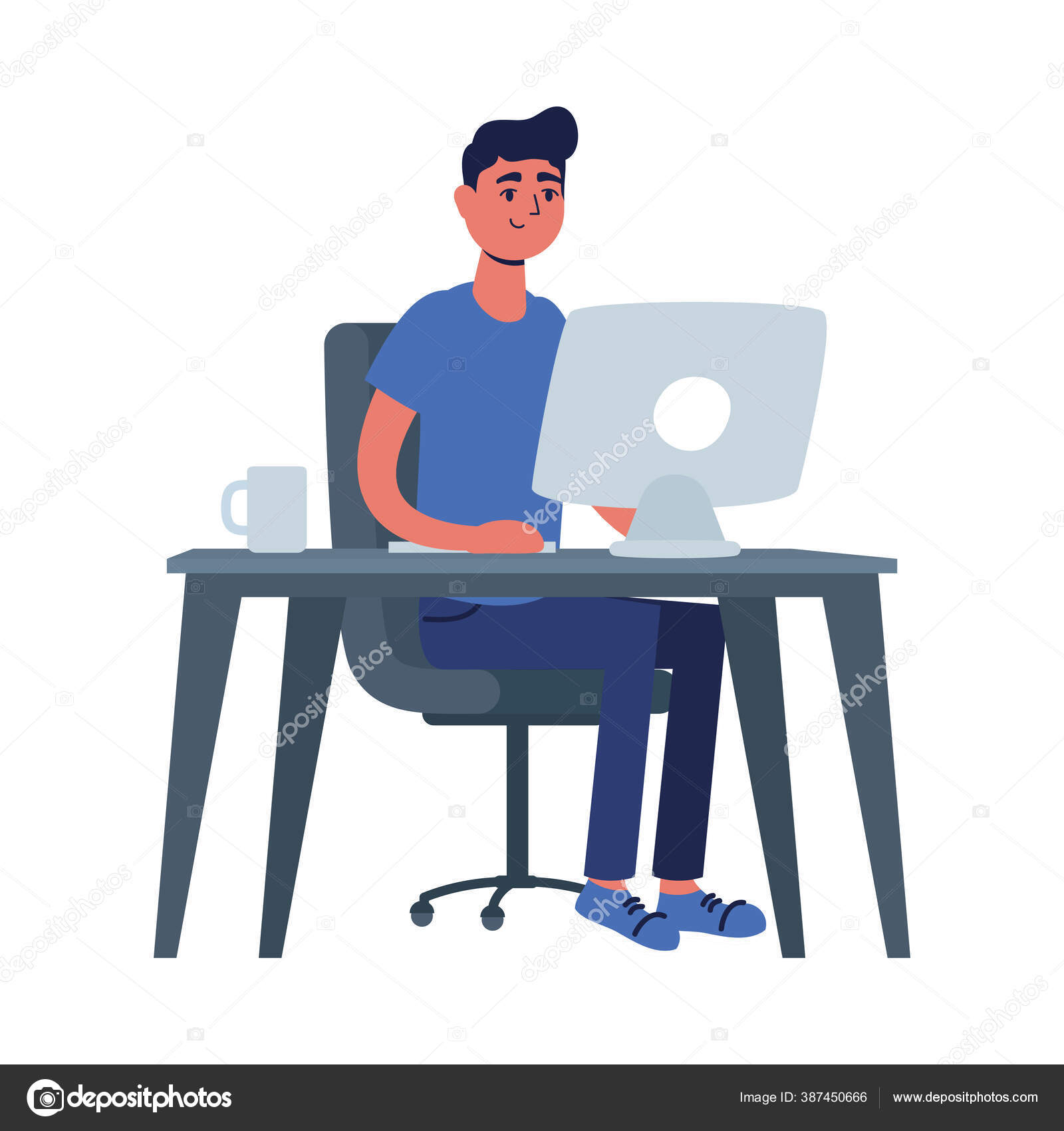 Man on desk with computer vector design Stock Vector Image by ...