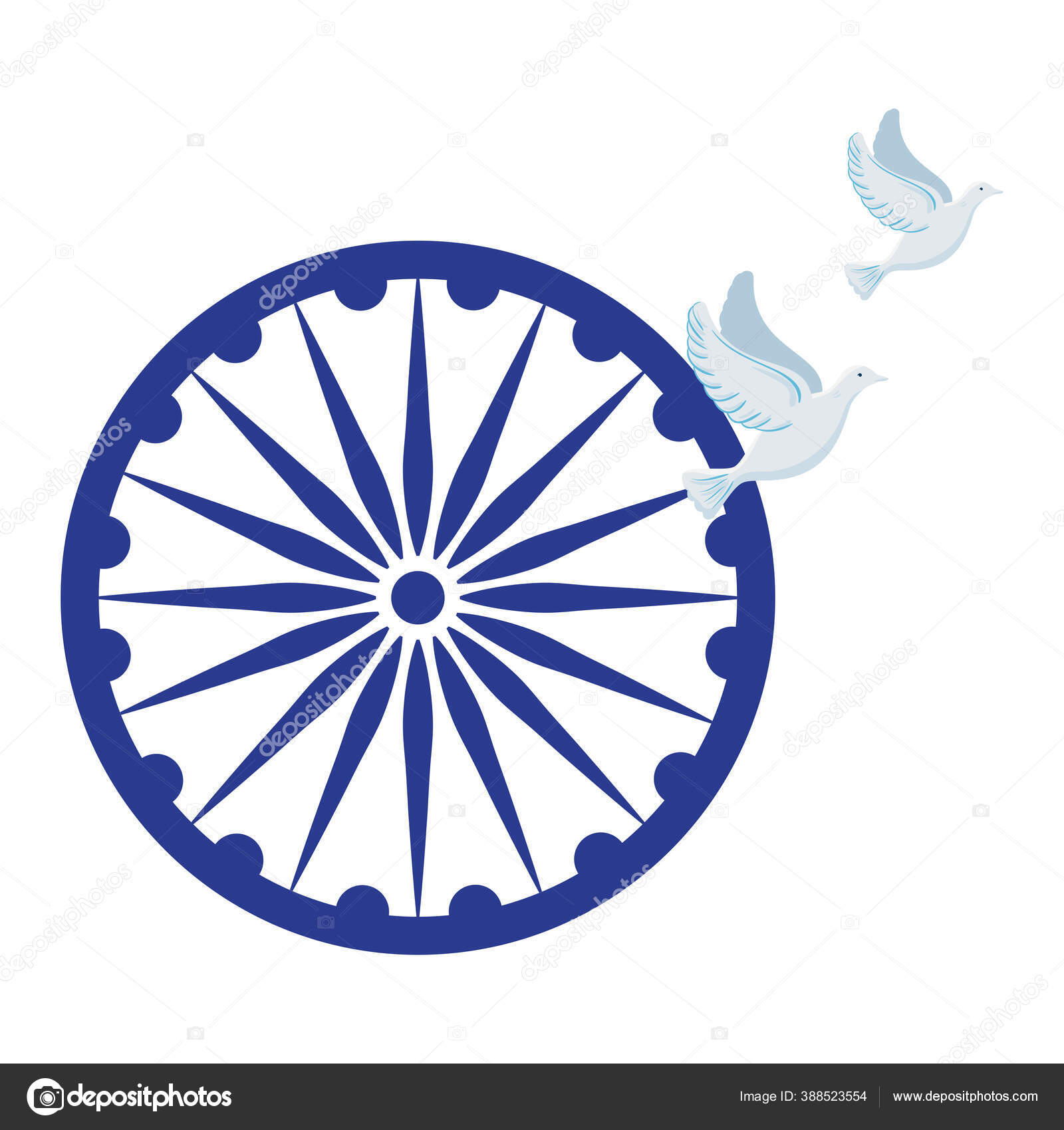 Roda azul ashoka símbolo indiano, chakra ashoka com pombas brancas ...