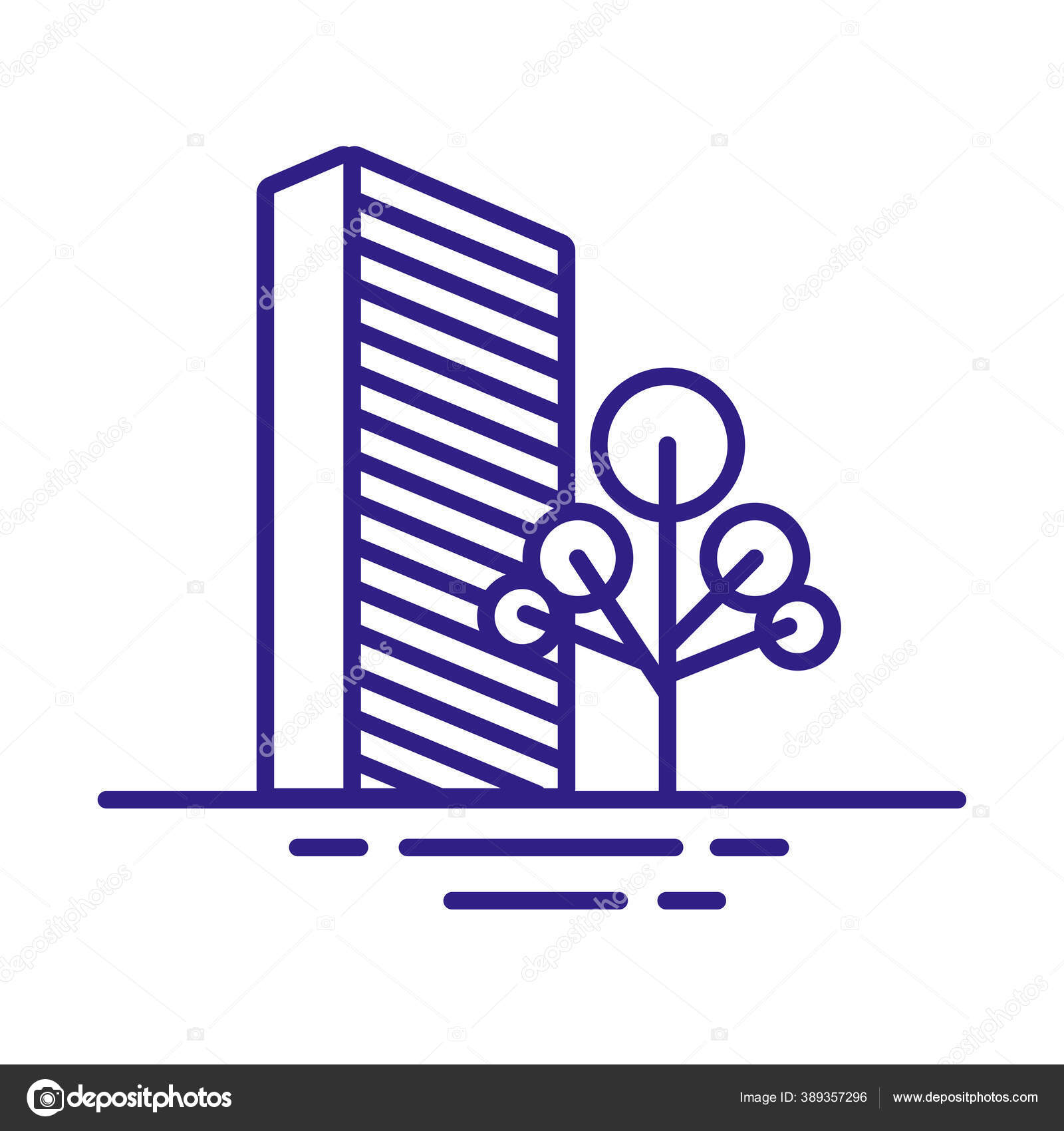 Building construction facade with tree city line style icon Stock ...