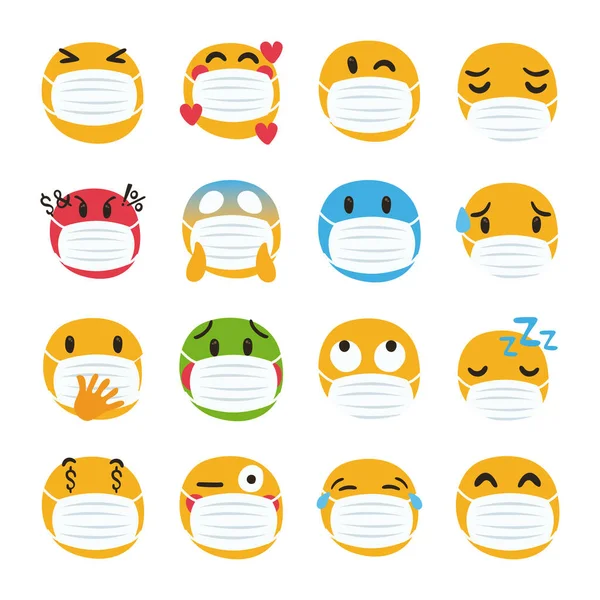 Set emojis wearing medical mask, faces emojis wearing surgical mask ...