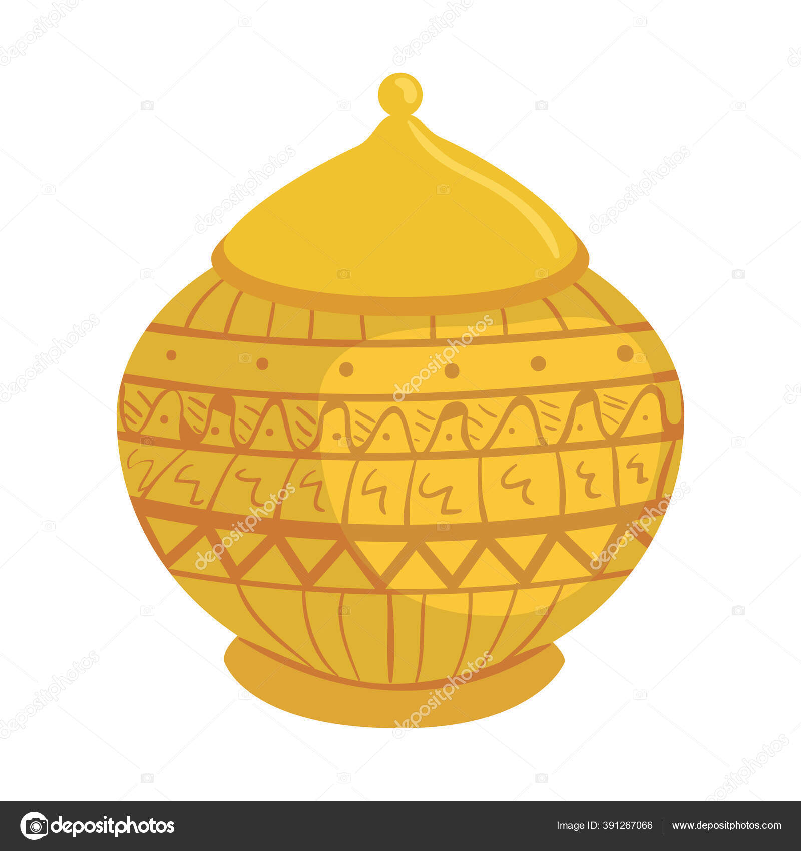 Golden arabian pot, arabic culture heritage on white background Stock ...