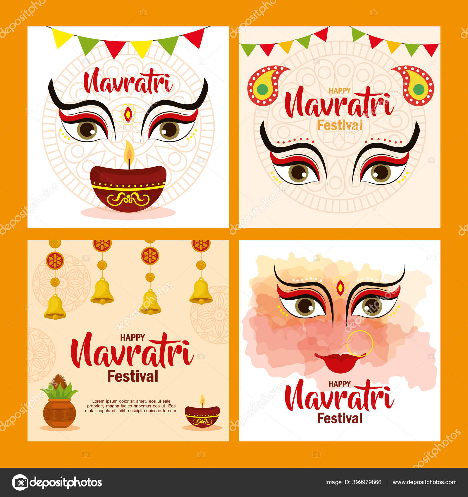 Set posters of happy navratri celebration Stock Vector Image by ...