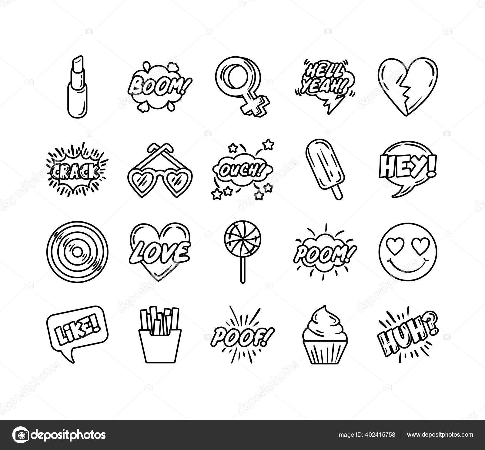 Bundle of pop art set icons Stock Vector by ©yupiramos 402415758