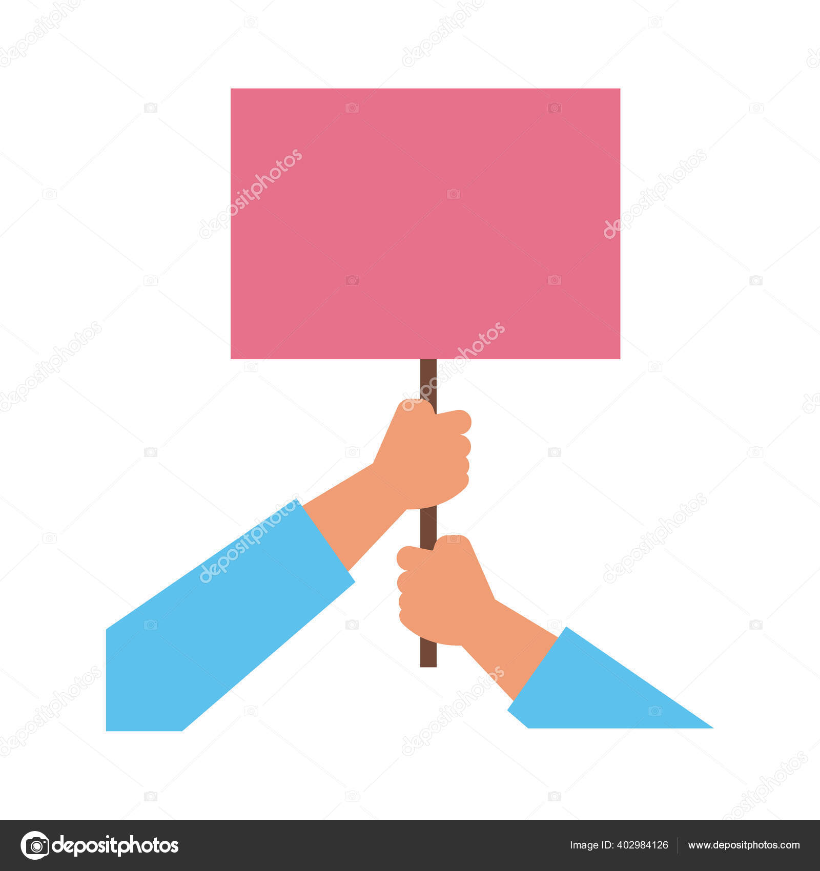 Manos humanos con la bandera cuadrada de protesta icono de estilo plano ...