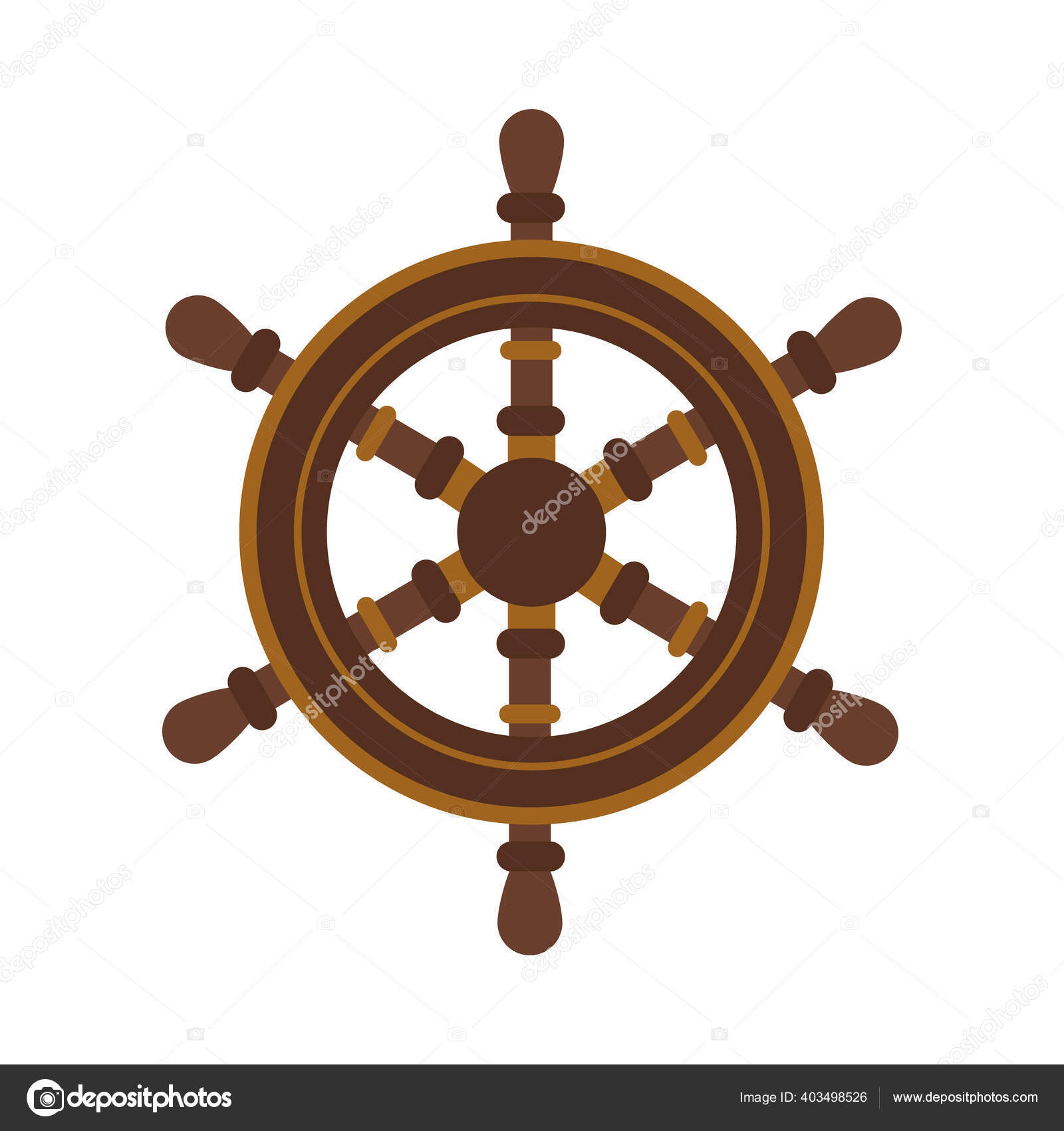 Timón de barco de madera icono de estilo plano Vector de stock por ...