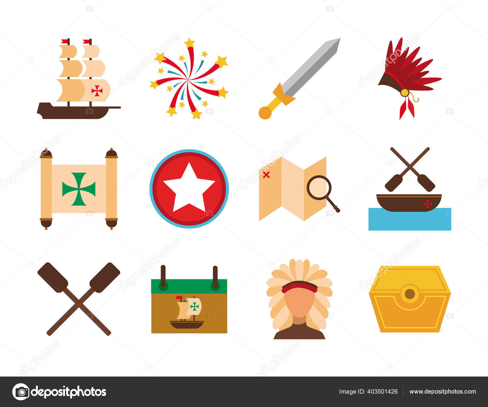 Bundle of columbus day set icons Stock Vector by ©yupiramos 403501426