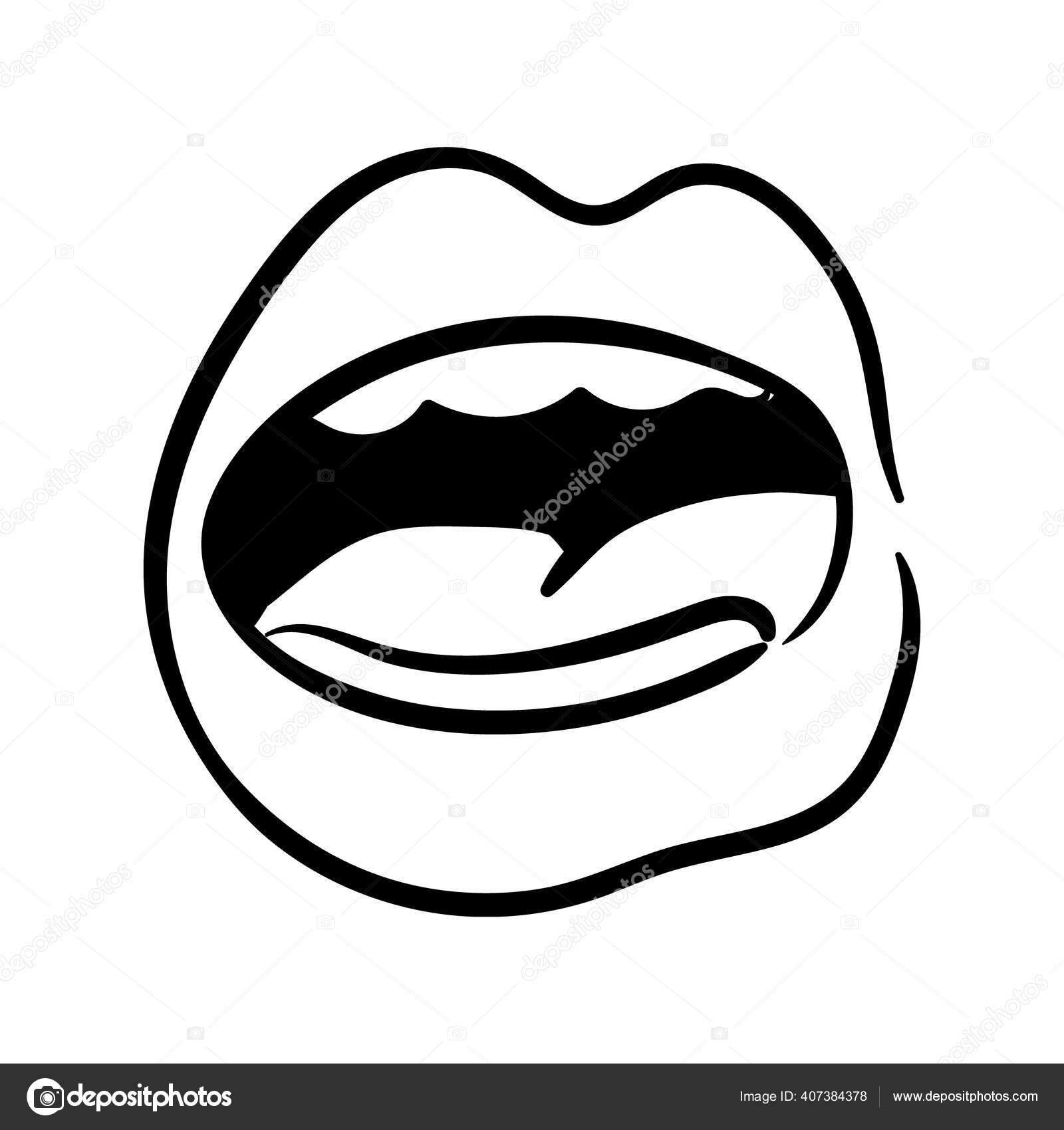 Sexi Mouth And Teeth With Tongue Pop Art Line Style Icon Stock Vector