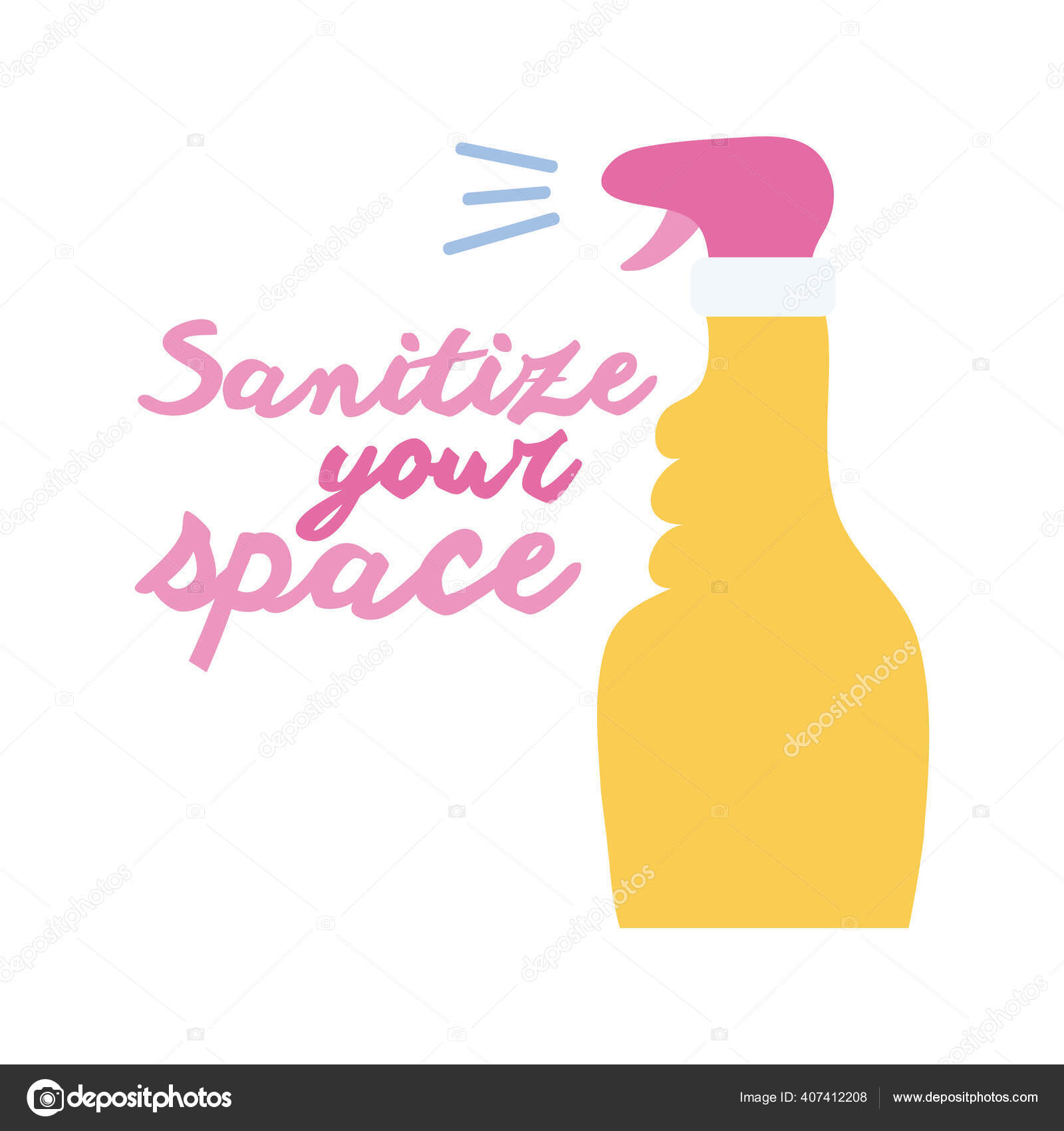 Sanitize your space campaign lettering with bottle flat style Stock ...