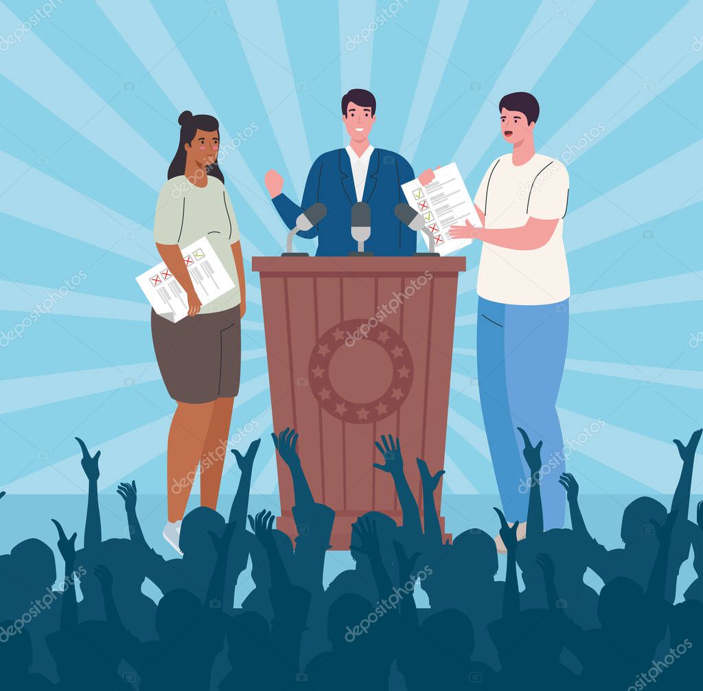 Elecciones día presidente en el podio mujer y hombre diseño de vectores ...