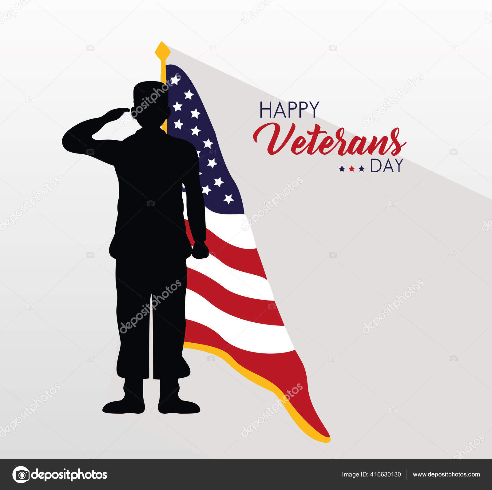 Feliz día de veteranos letras con bandera de EE.UU. y soldado de saludo ...