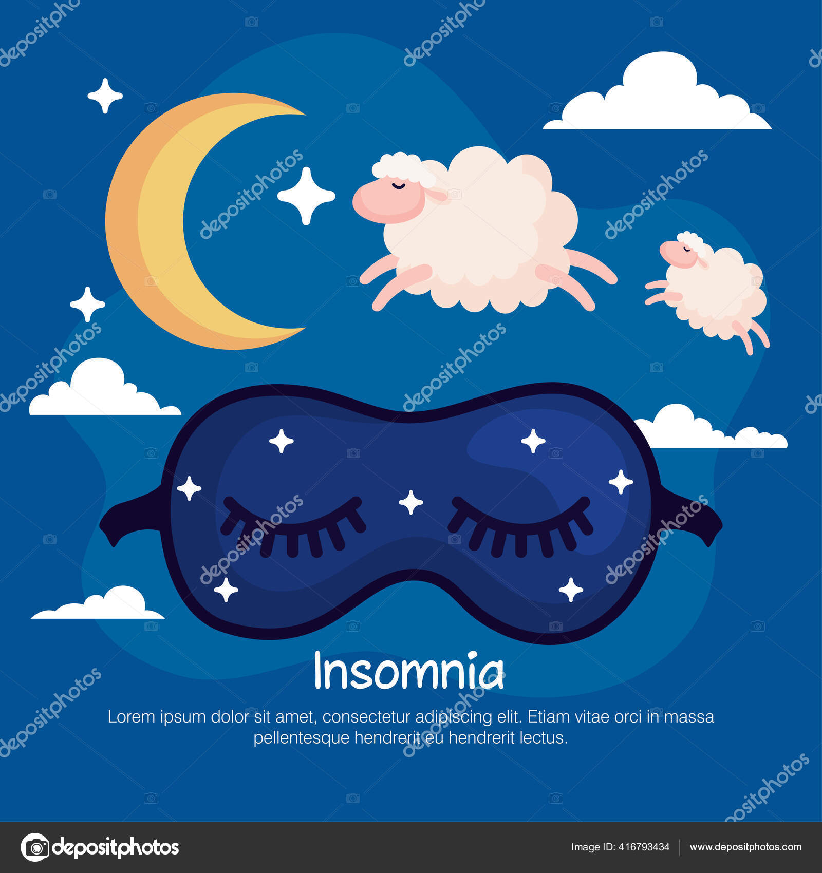 Insomnia mask sheeps and moon vector design Stock Vector Image by ...
