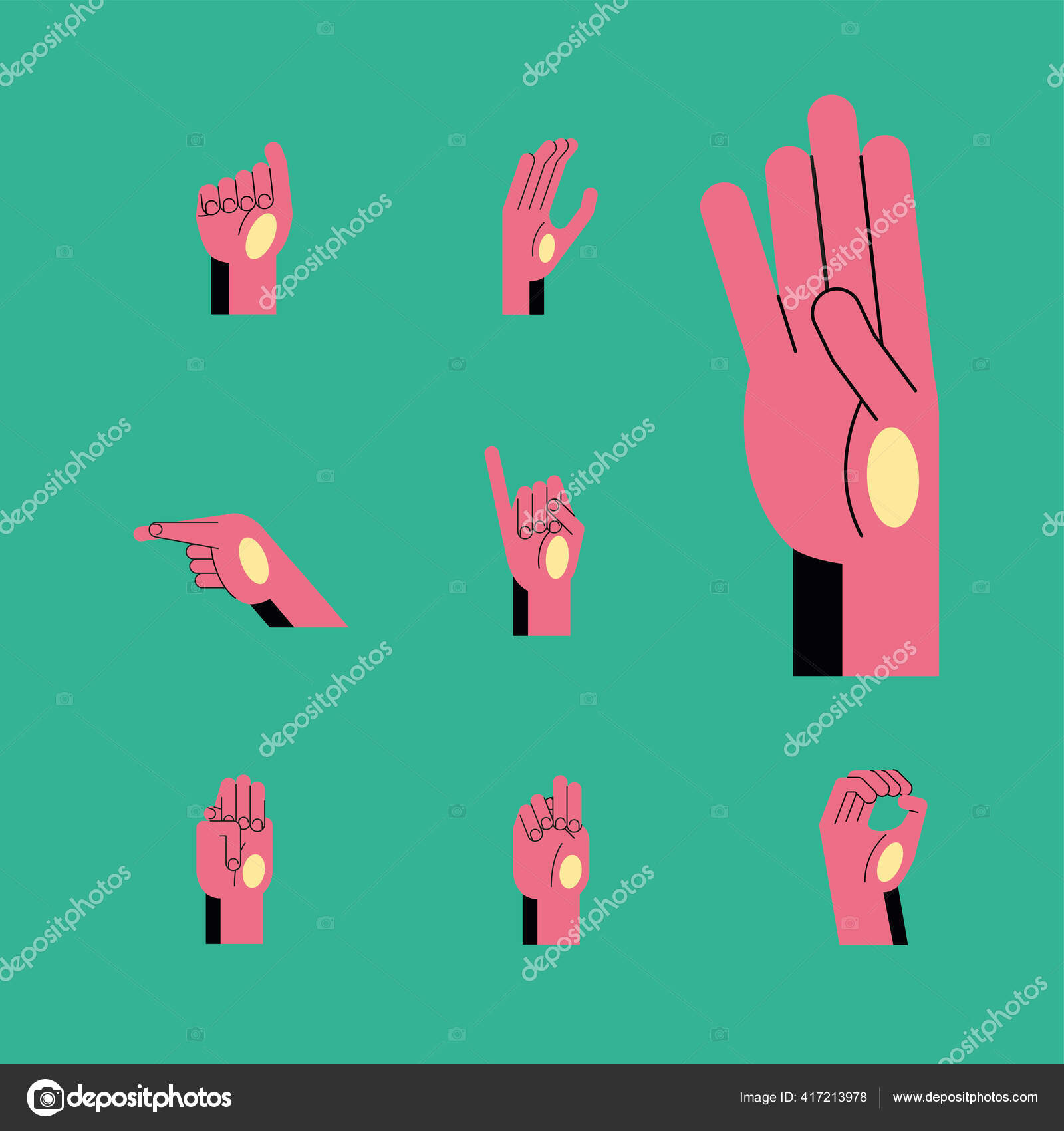 Hand Sign Language Alphabet Line And Fill Style Icon Set Vector Design