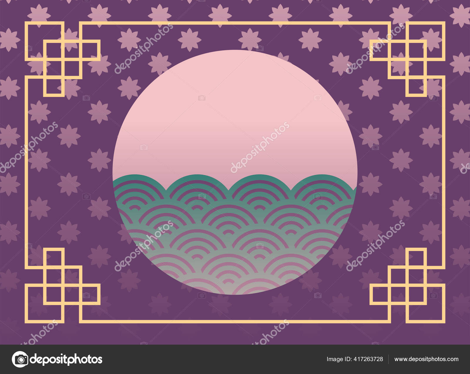 Chinese scales circle in frame on purple background vector design Stock ...