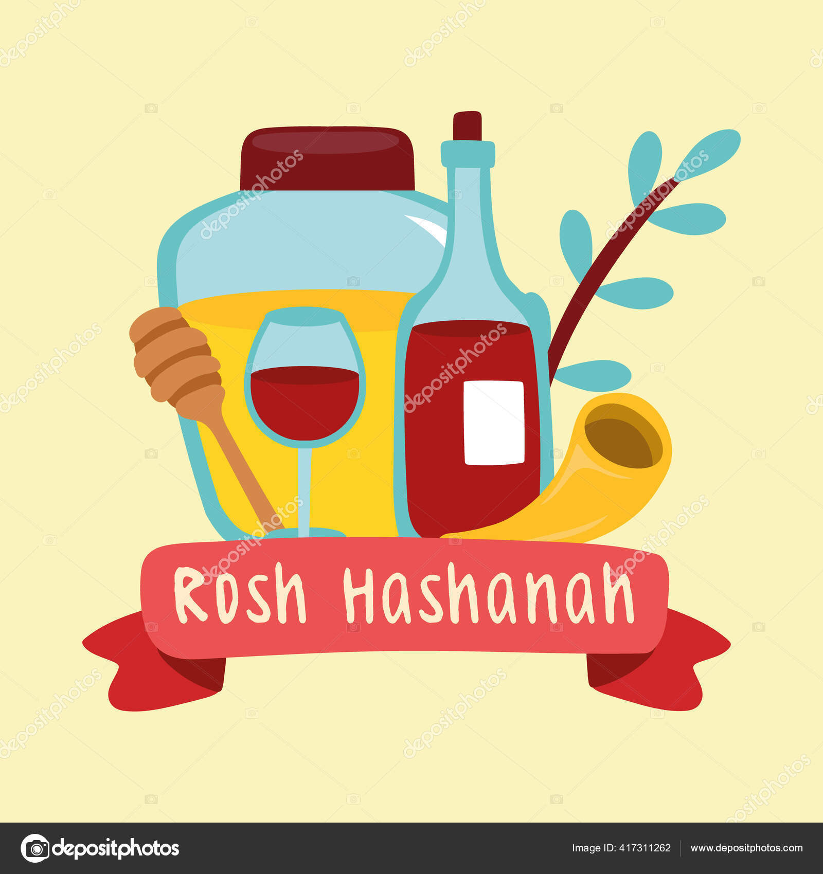 Happy rosh hashanah lettering with honey and wine Stock Vector Image by ...