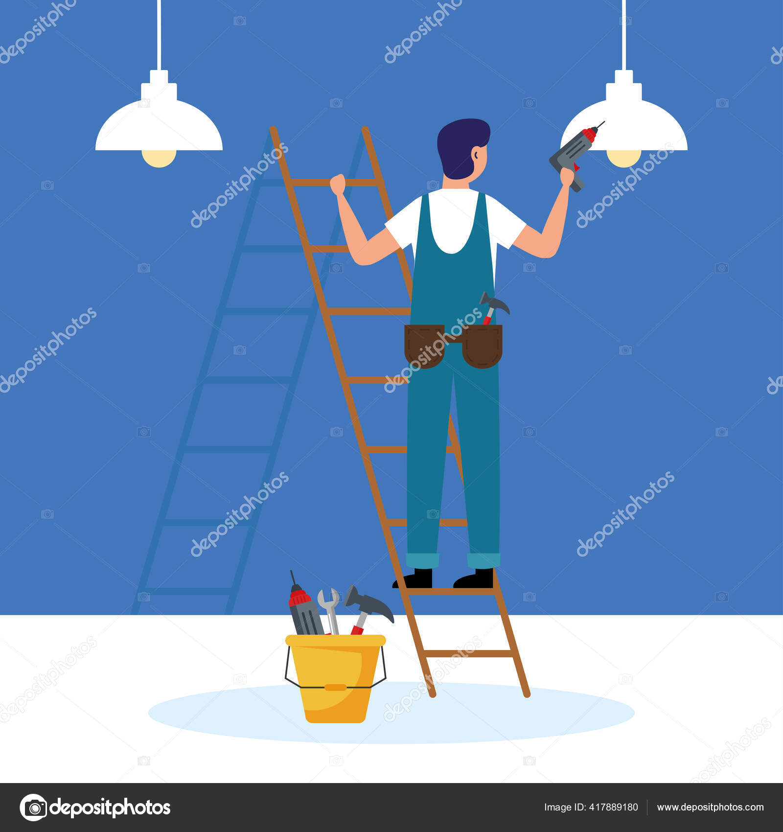 Constructer man with drill and tools bucket vector design Stock Vector ...