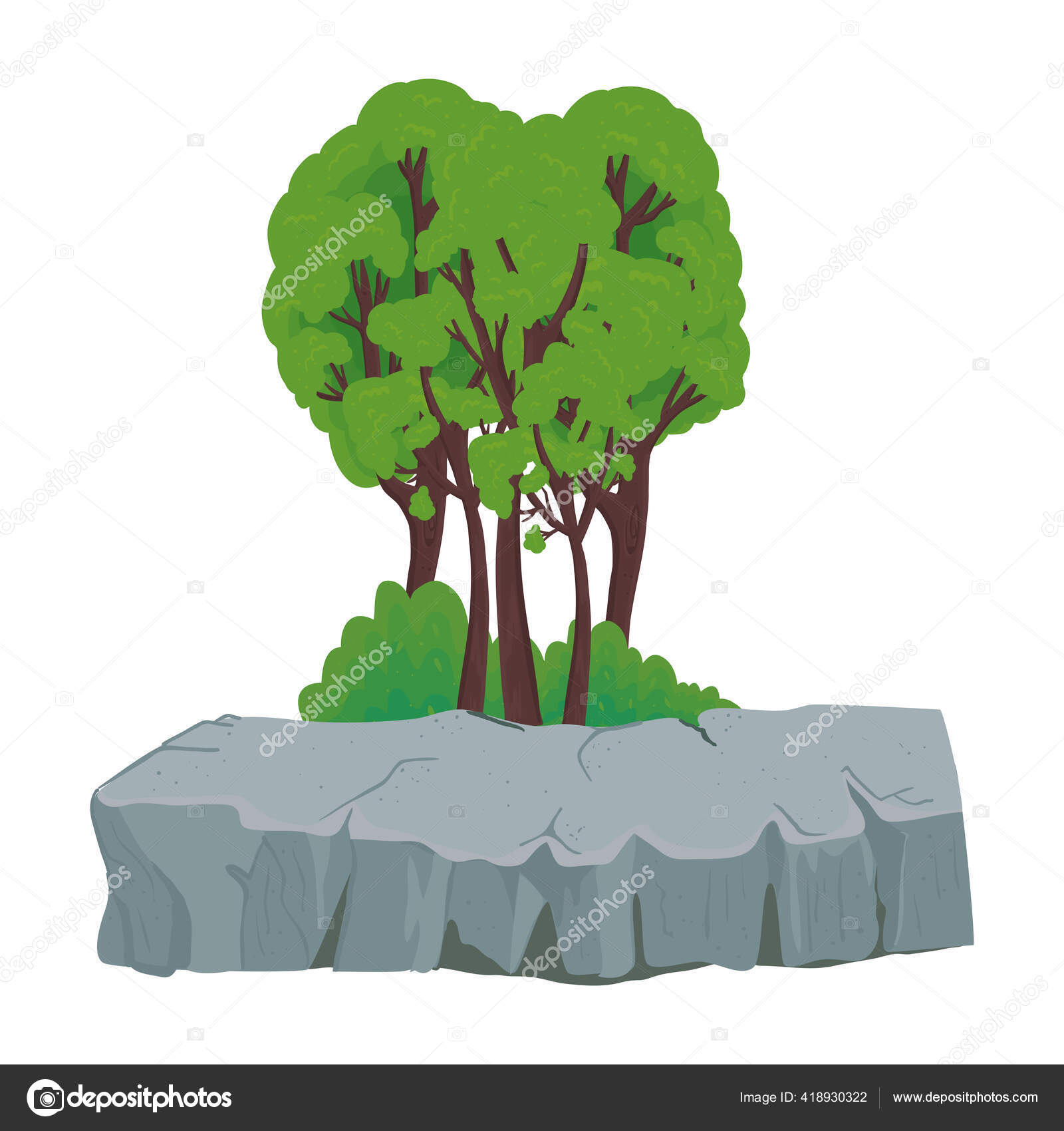 Trees on rock vector design Stock Vector Image by ©yupiramos #418930322