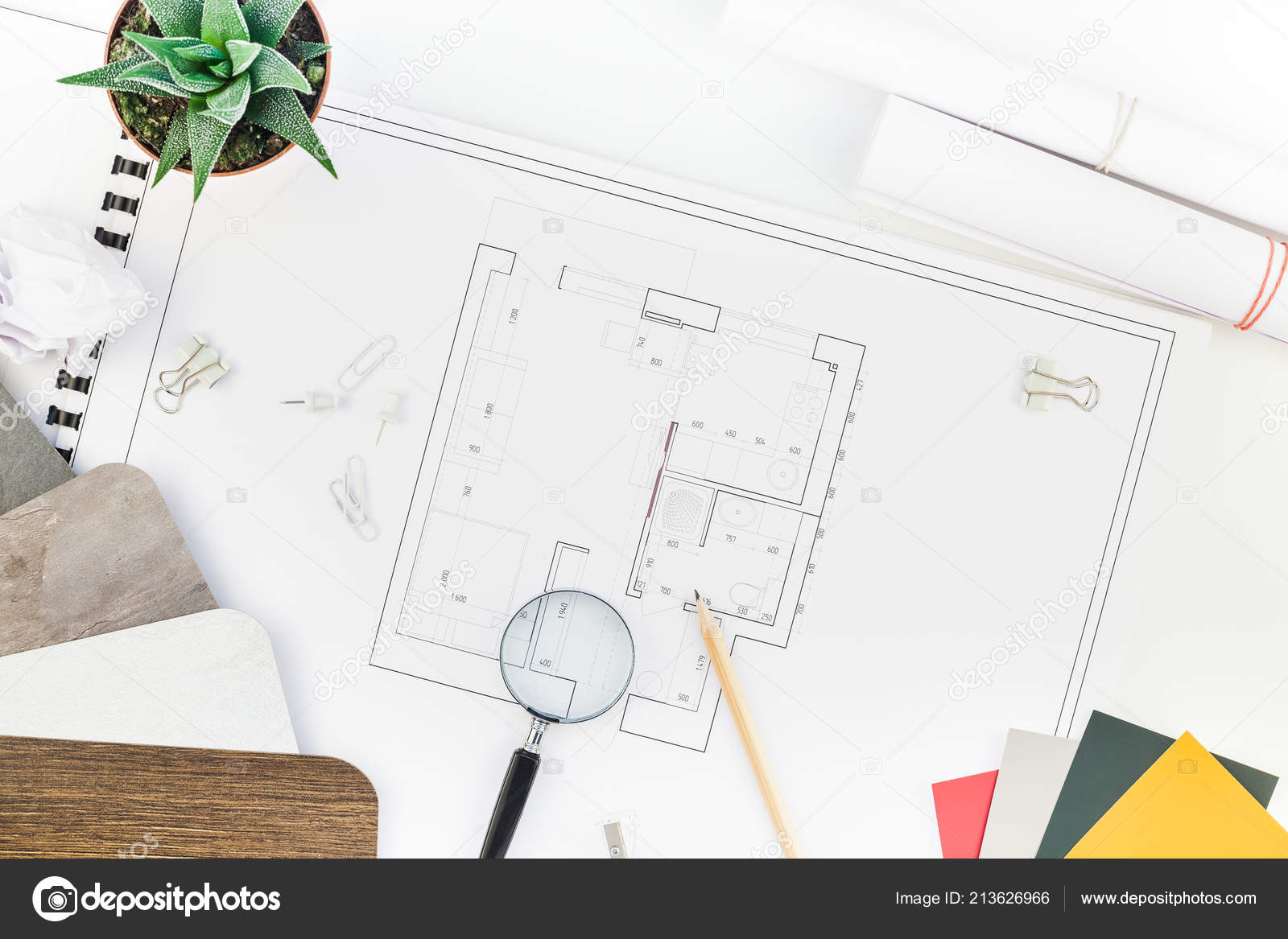 Creative Flat Lay Overhead Top View Blueprints Architectural Flat ...