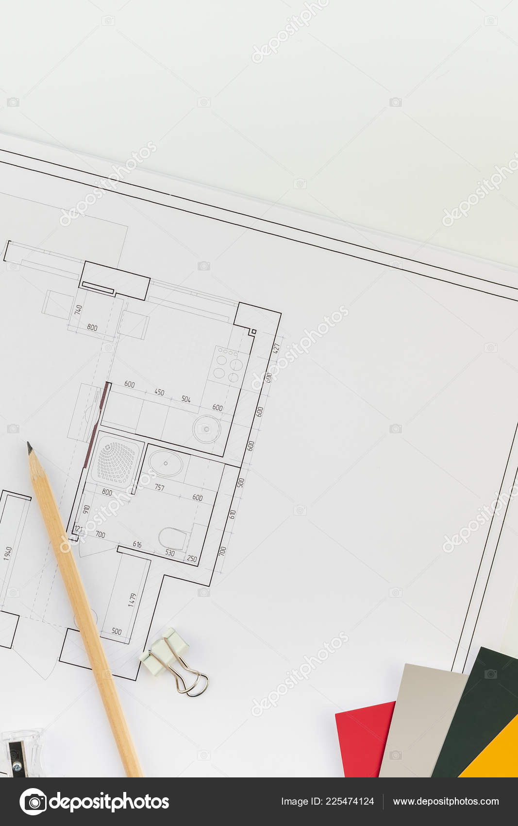 Creative Flat Lay Overhead Top View Blueprints Architectural Flat ...
