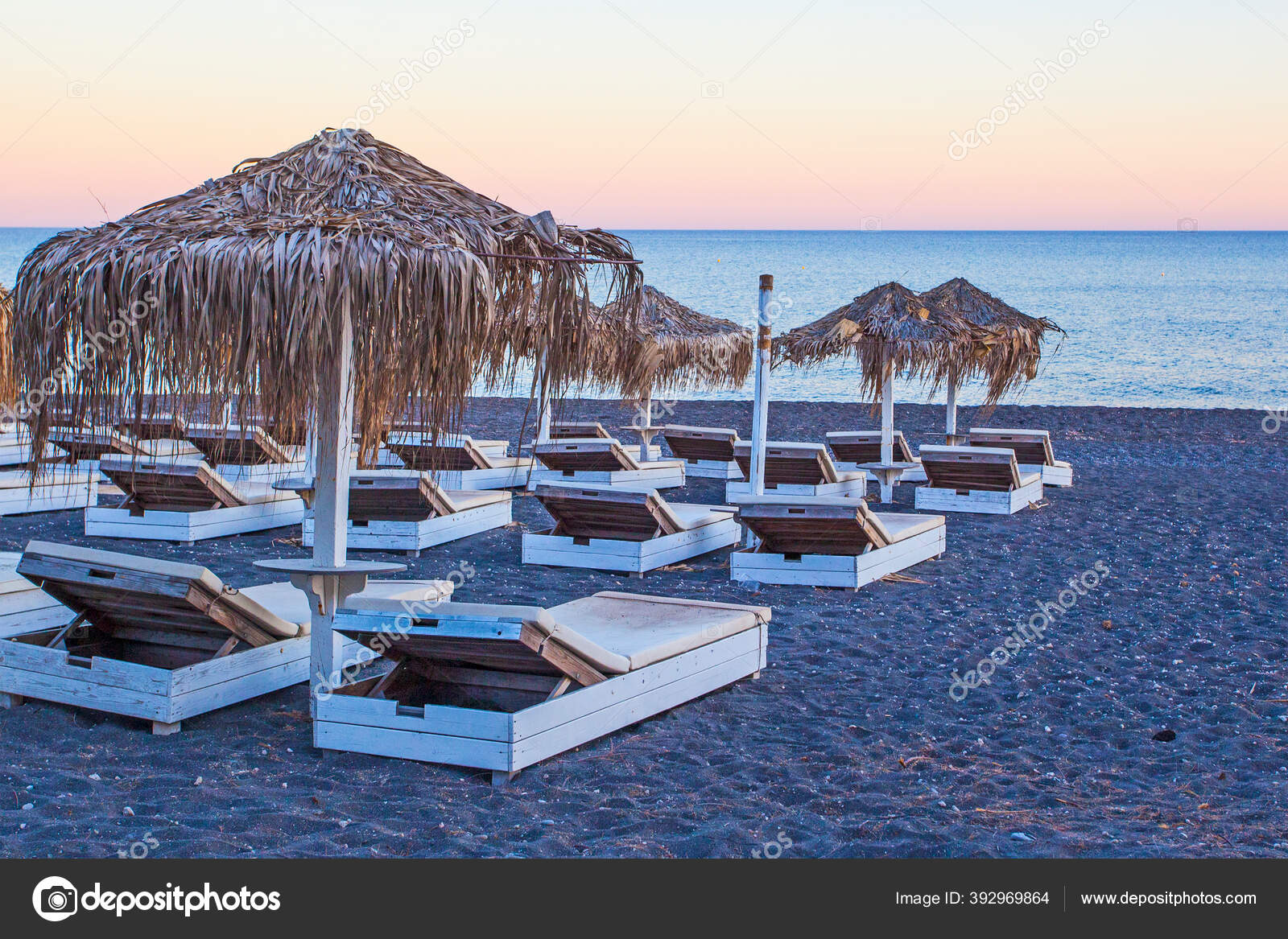 Umbrellas Beach Perissa Sunset Time Greece — Stock Photo © Alexandra ...