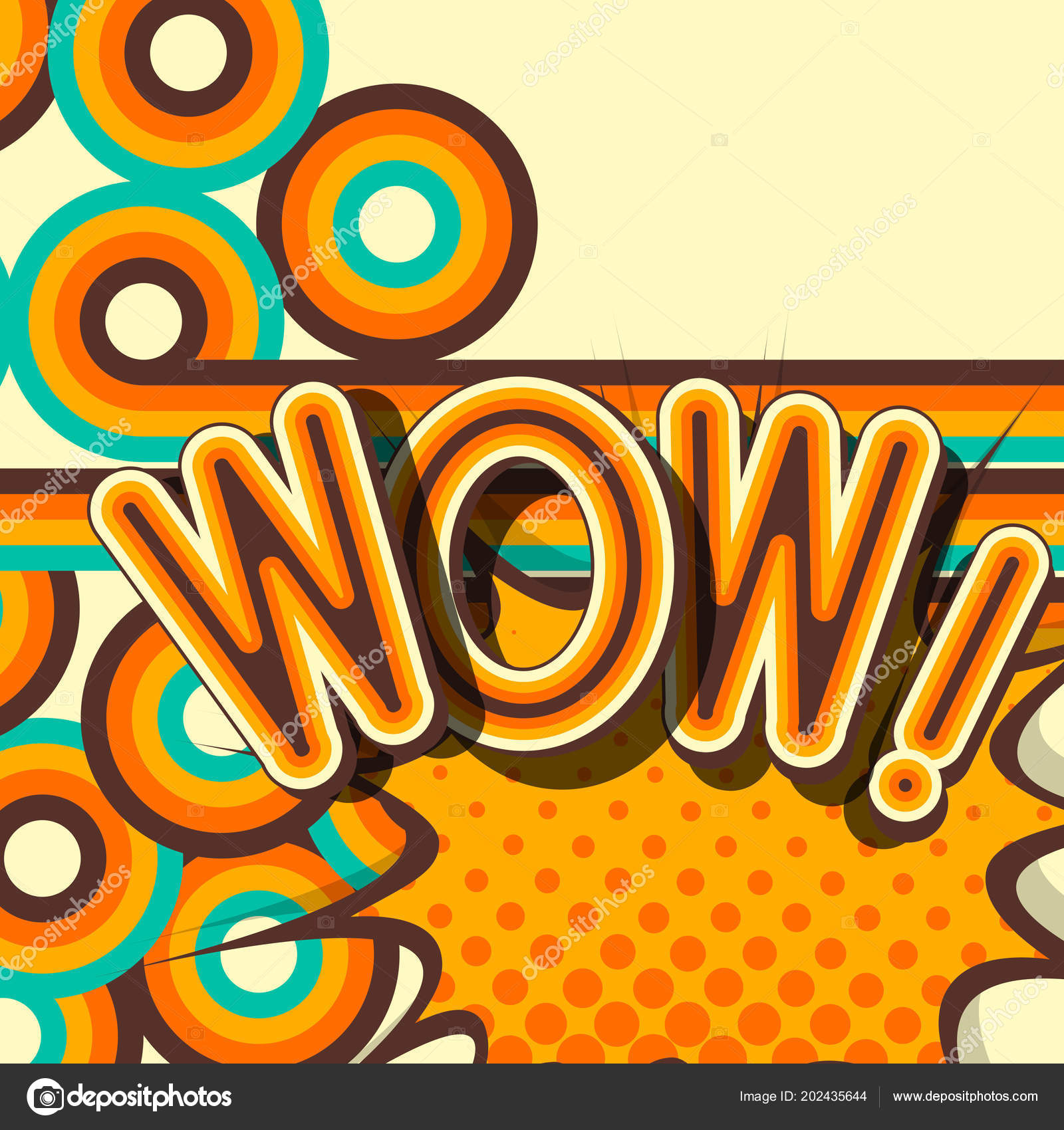 Image vectorielle Wow Lettrage Rétro Avec Ombres Motif Demi Teinte Sur ...