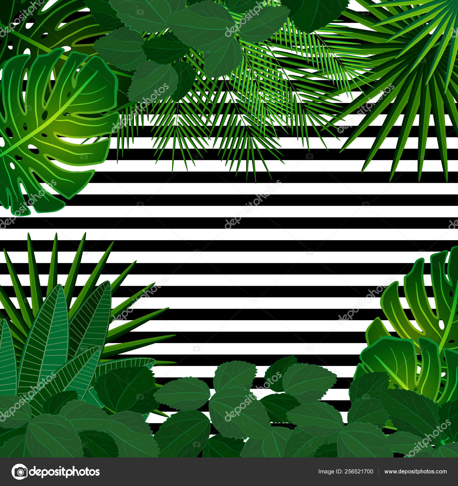Tropical leaves background with geometric elements, vector Stock Vector ...