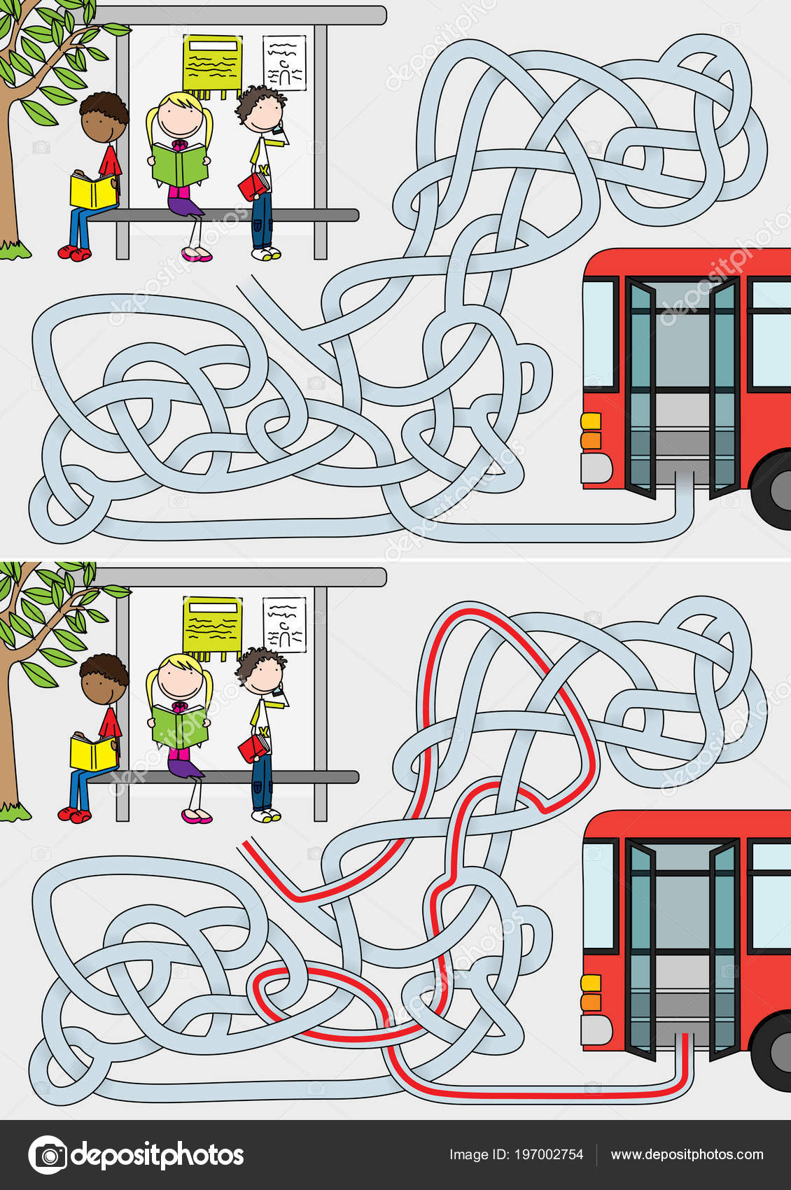 Laberinto Parada Autobús Para Niños Con Una Solución Vector de stock ...