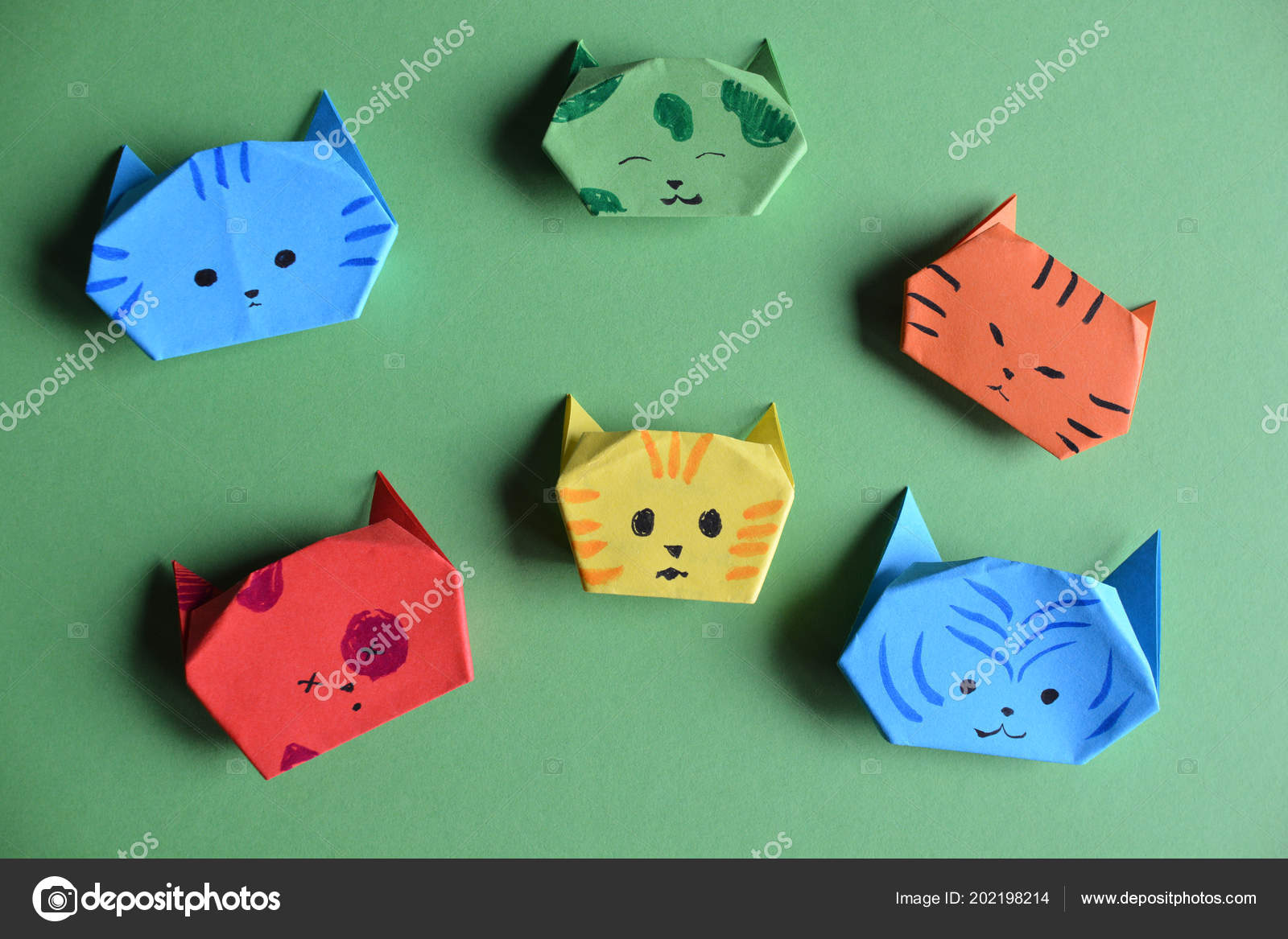 Origami Cat Face Six Paper Origami Cats Different Face Expressions