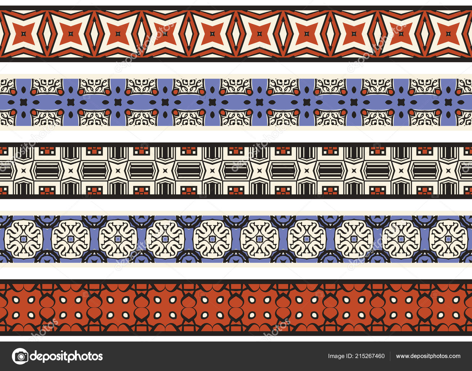 Set Five Illustrated Decorative Borders Made Abstract Elements Beige ...