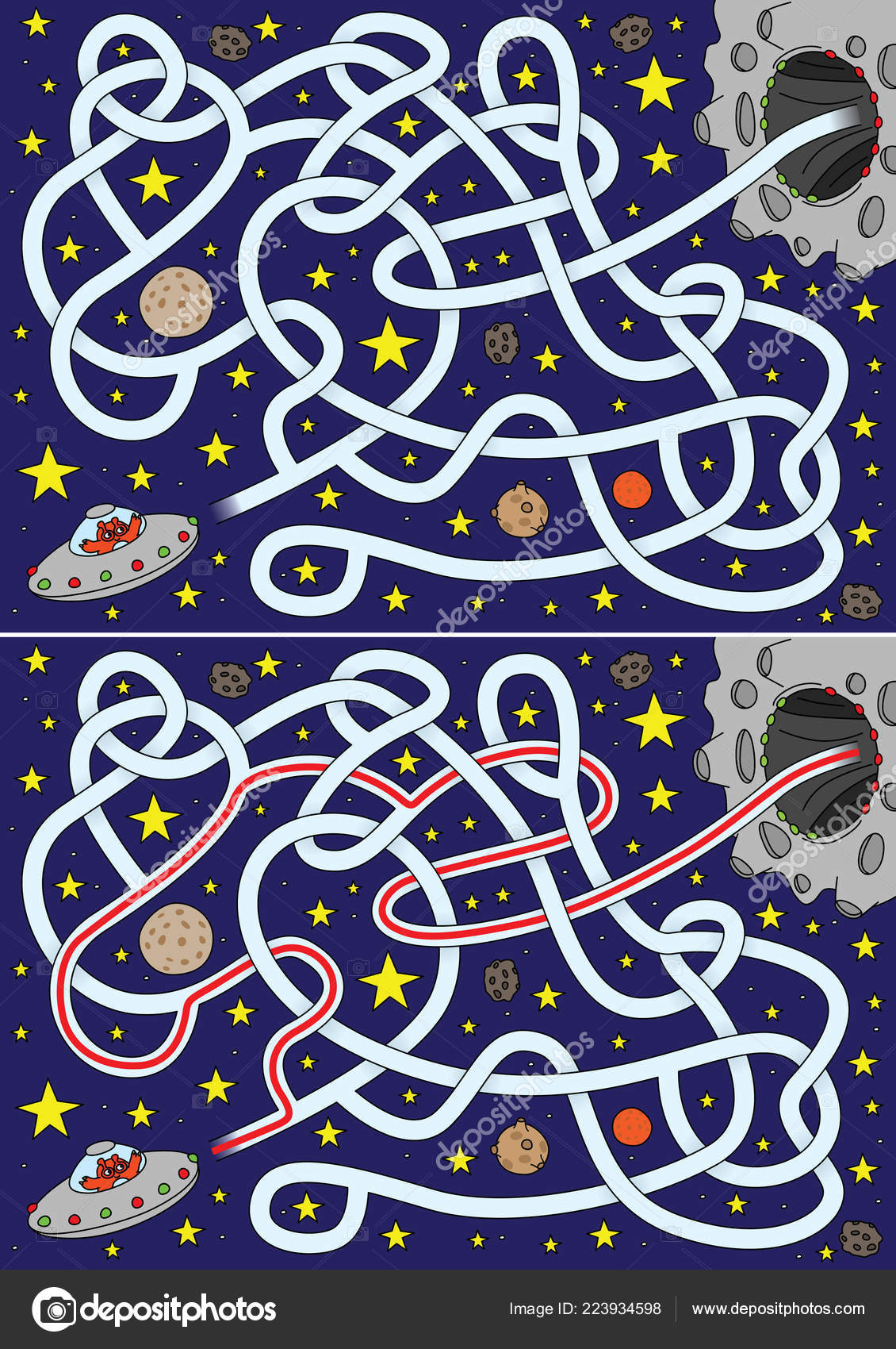 Alien Maze Kids Solution Stock Vector Image by ©nahhan #223934598