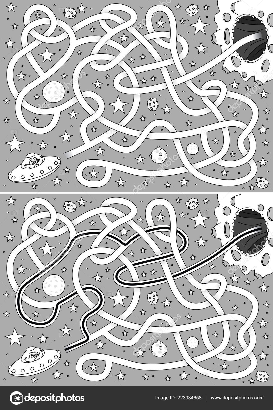 Alien Maze Kids Solution Black White Stock Vector by ©nahhan 223934658
