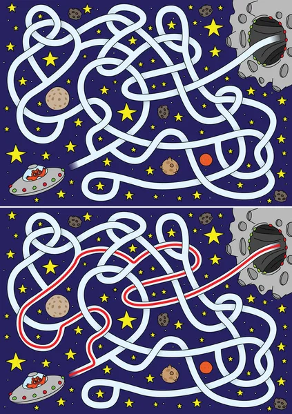 Fun Educational Space Theme Maze Puzzle Games Children Illustration ...