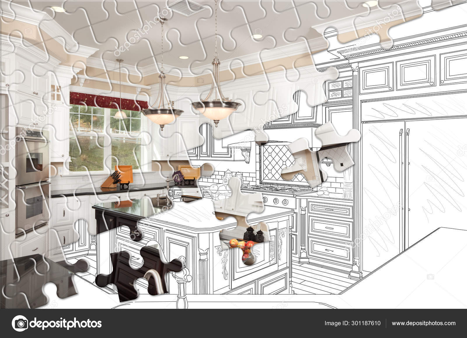 Puzzle Pieces Fitting Together Revealing Finished Kitchen Build Over ...