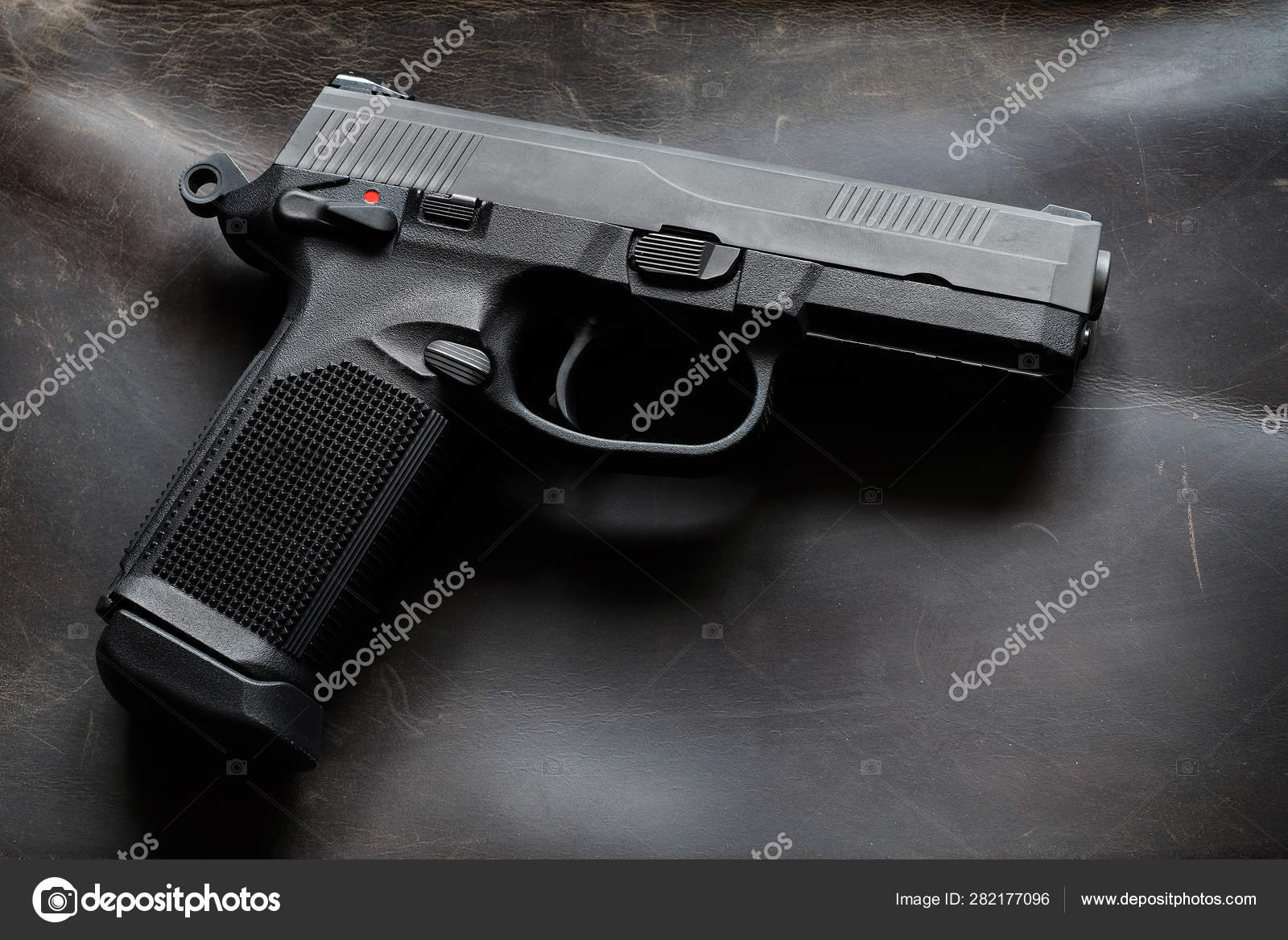 Handguns Pistols on Leather Background Weapons for Self Defense Stock ...
