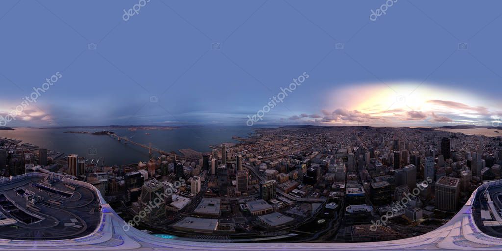 Panorama esférico aéreo equirectangular sobre la torre de Salesforce de ...